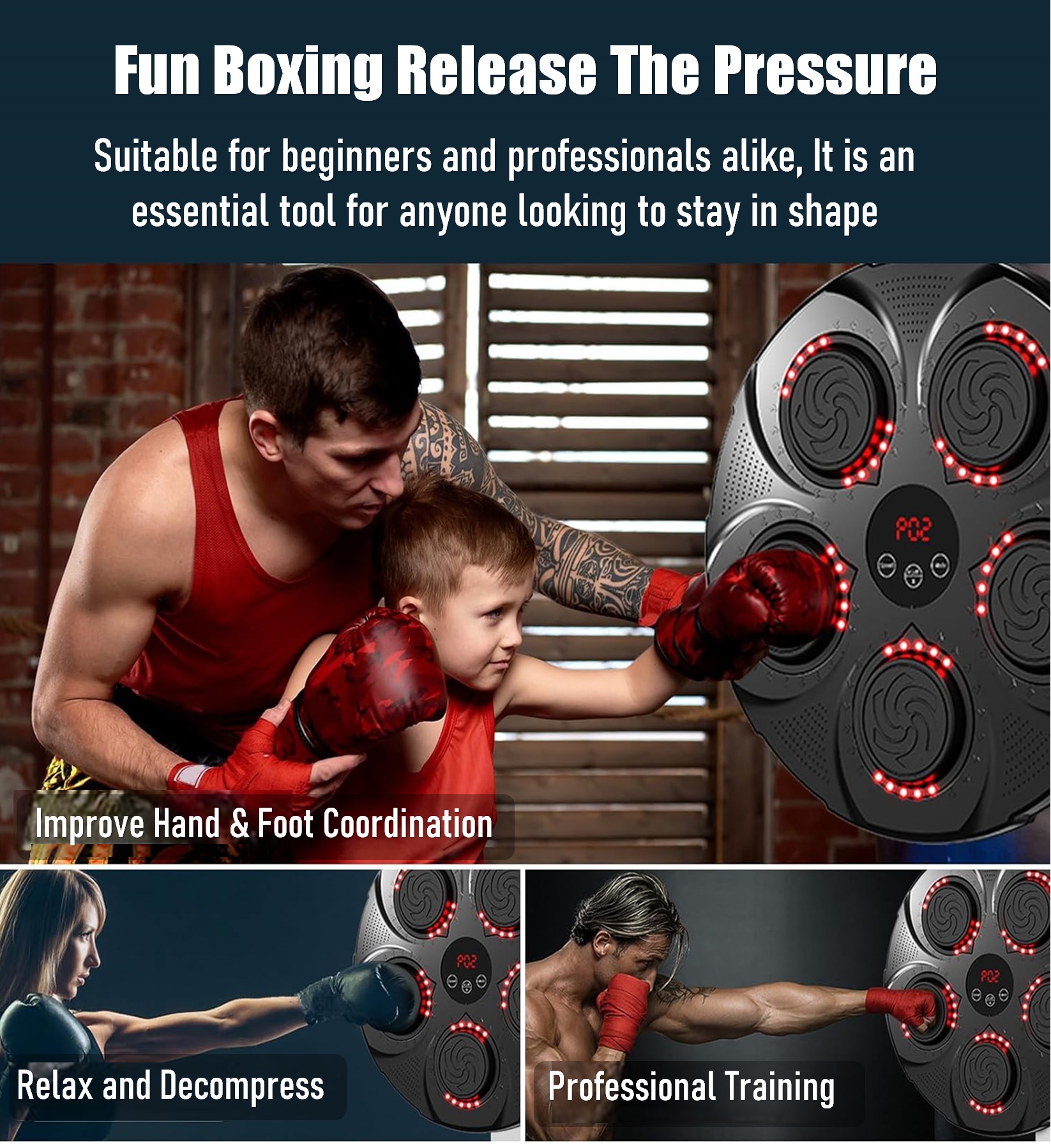 Bluetooth LED Smart Music Boxing Target Wall Mounted Boxing Trainer Pad ...
