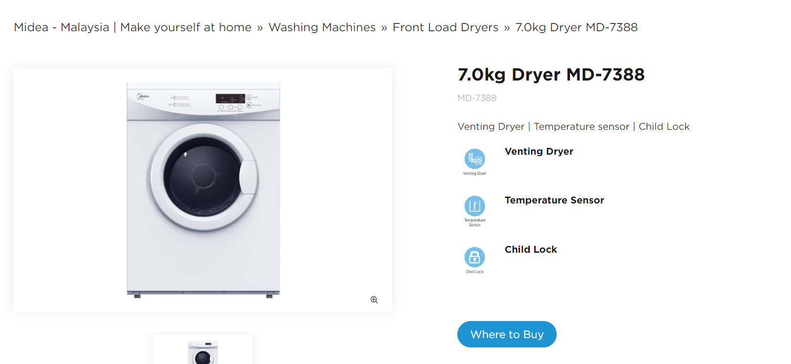 [Combo]Midea 7.5kg Front Load Washer MF100W75 + 7.0kg Dryer MD-7388 ...