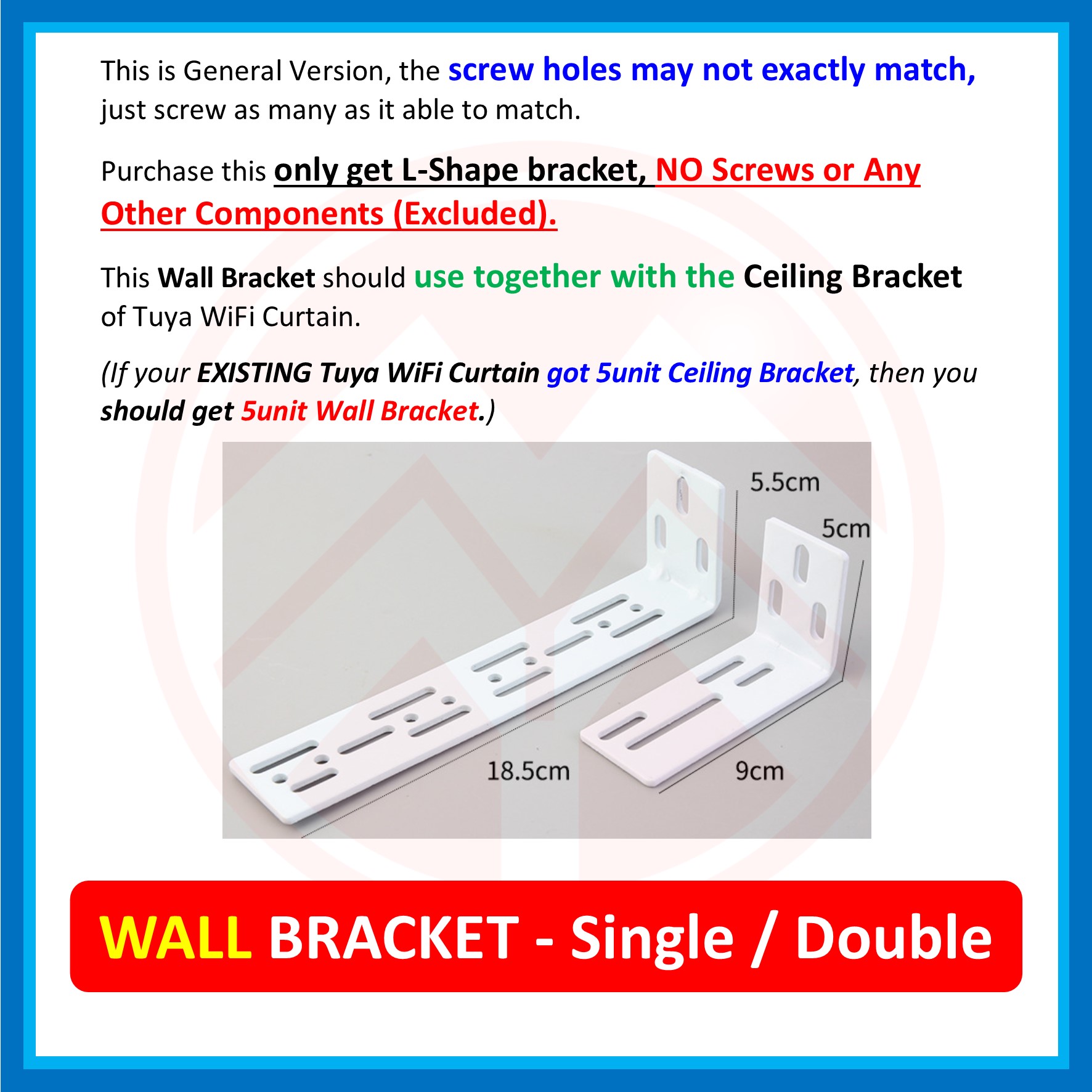 Wall Mounted Bracket for Wifi Smart Electric Curtain (Single Rail or ...