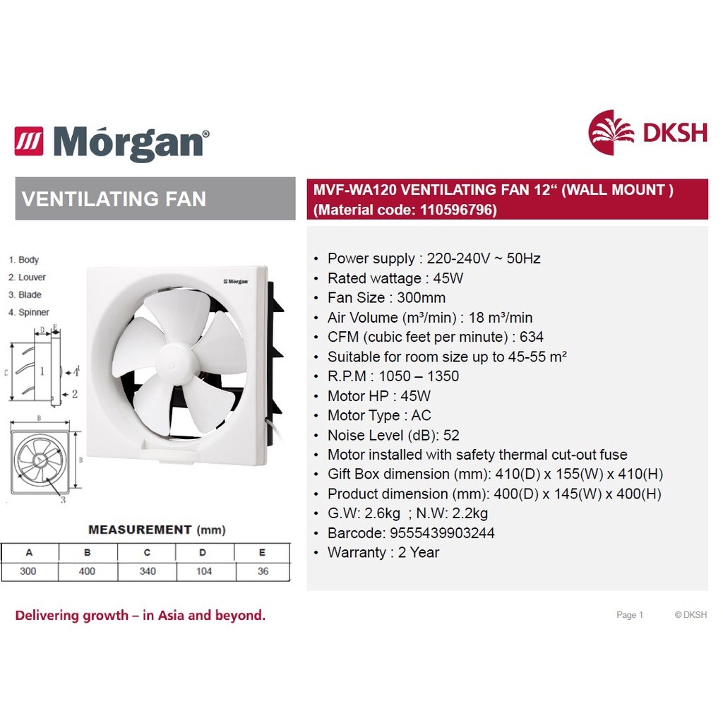 Morgan Wall Mount Ventilating Fan (12") MVF-WA120 | Shopee Malaysia