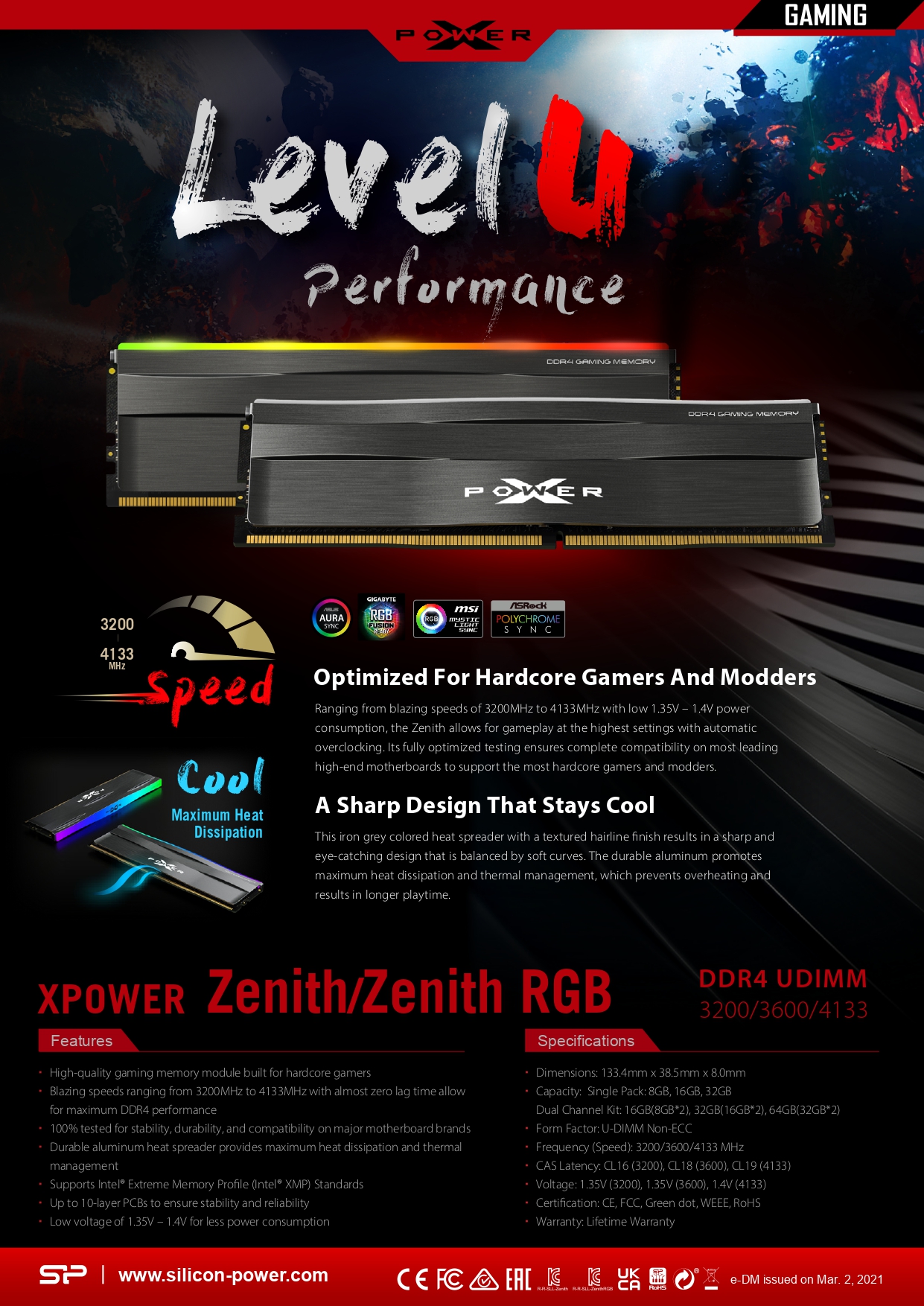 Silicon Power RGB DDR4 Desktop RAM Memory 8GB/8GBx2/16GBx2 3200/3600Mhz ...