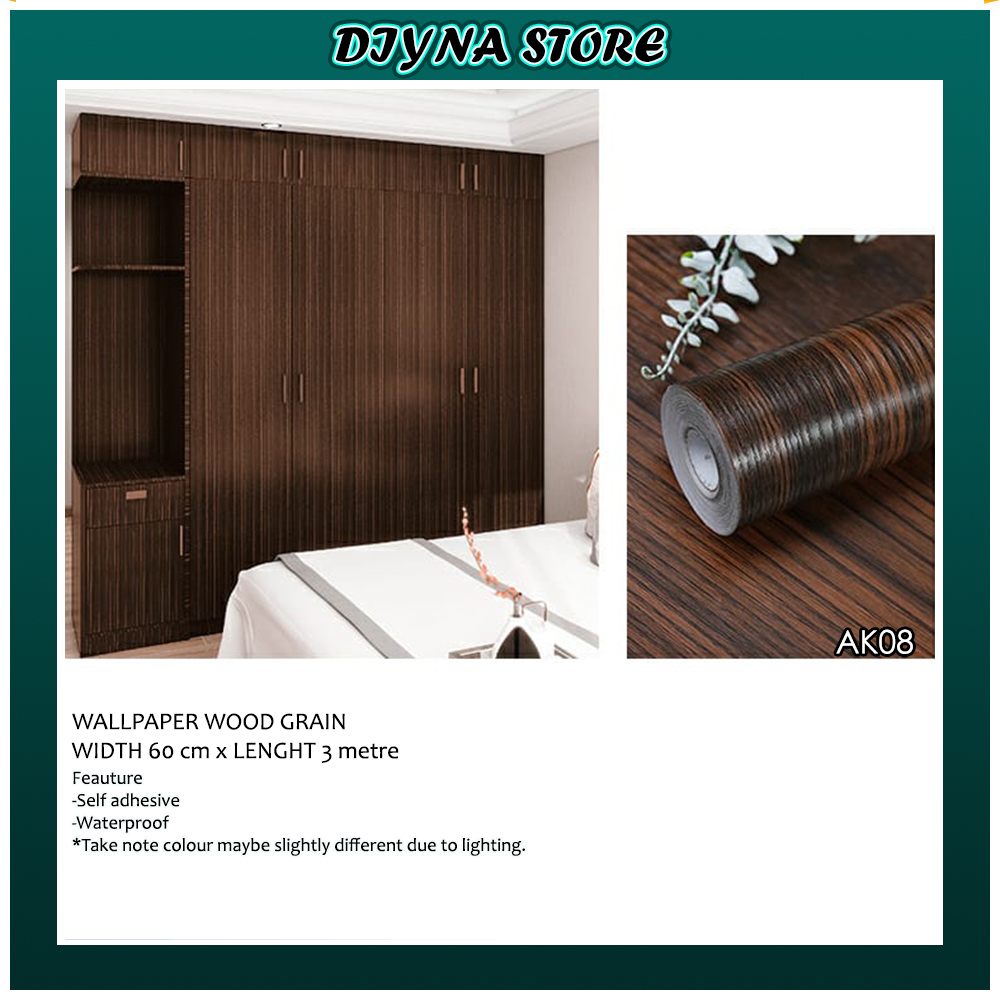Wallpaper PVC 60cm x 3M Wood Grain self adhesive Wallpaper corak kayu ...