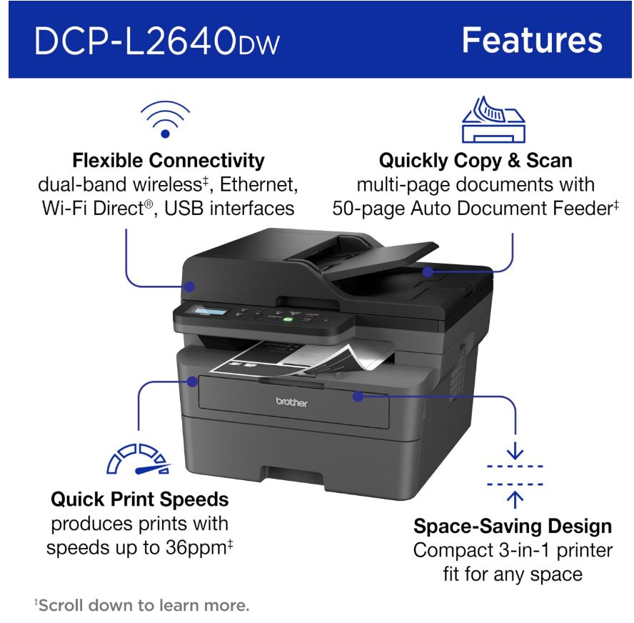 BROTHER DCP-L2640DW PRINTER (SCAN,COPY,ADF,2-SIDED PRINTING, COMES WITH ...