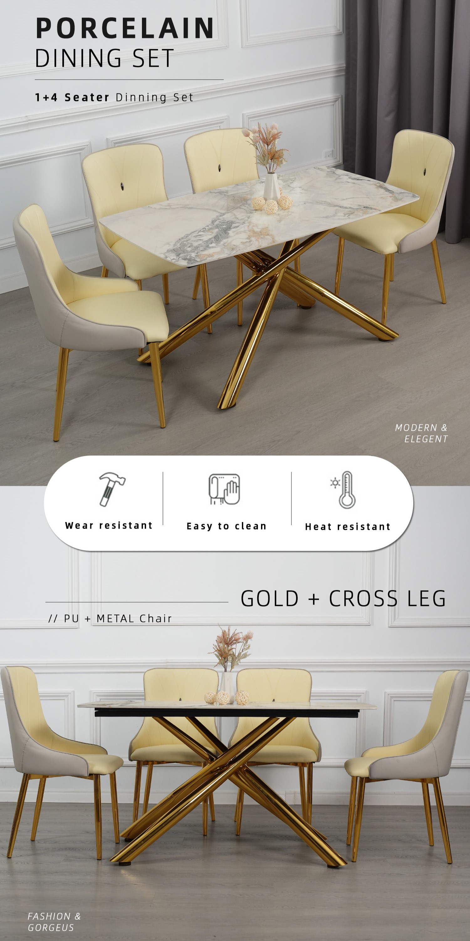 [FREE Shipping & FREE Installation] KitchenZ 4/6 Seater Porcelain Table ...