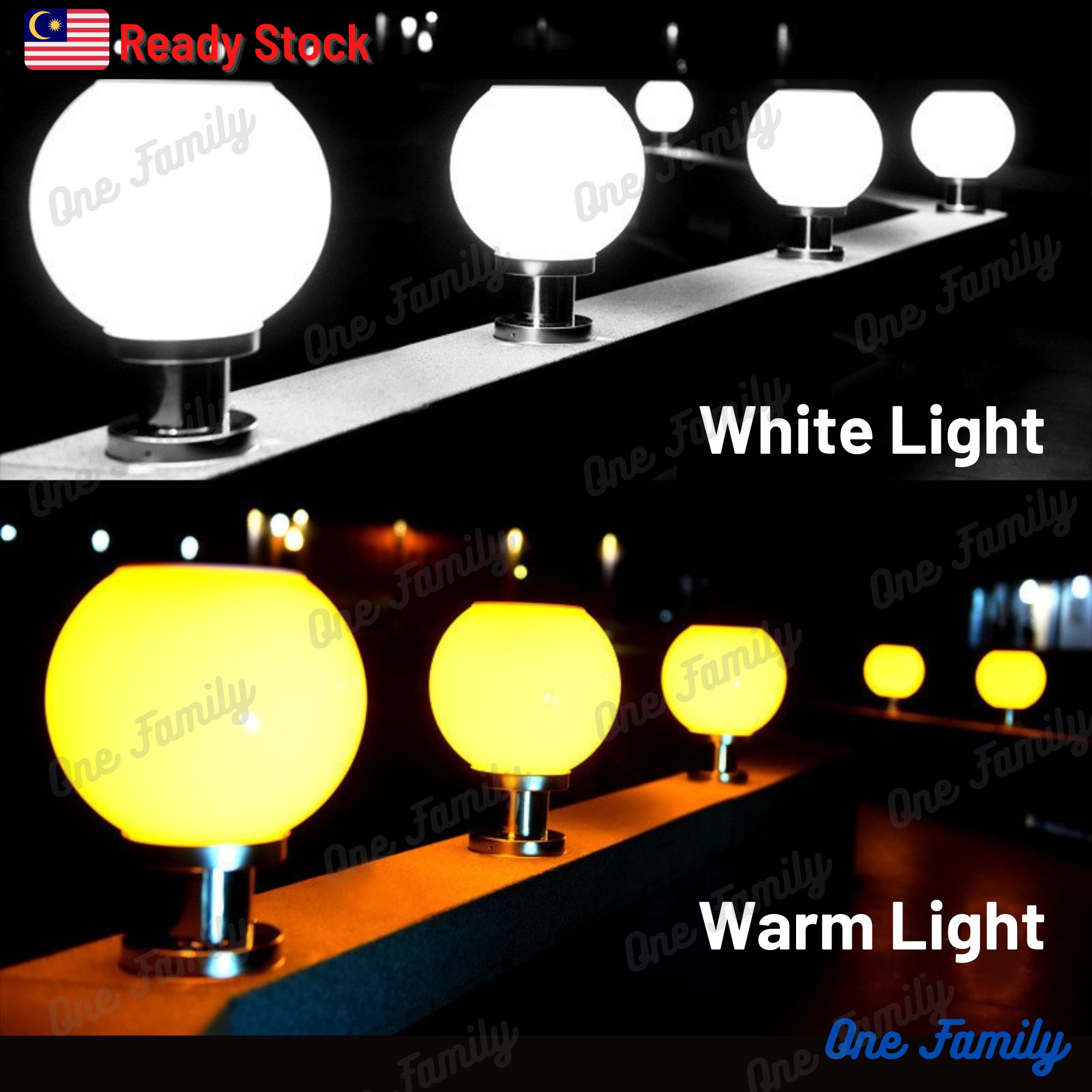 [Ready] Solar LED Round Post Lampu 20cm~25cm White | Warm Remote ...