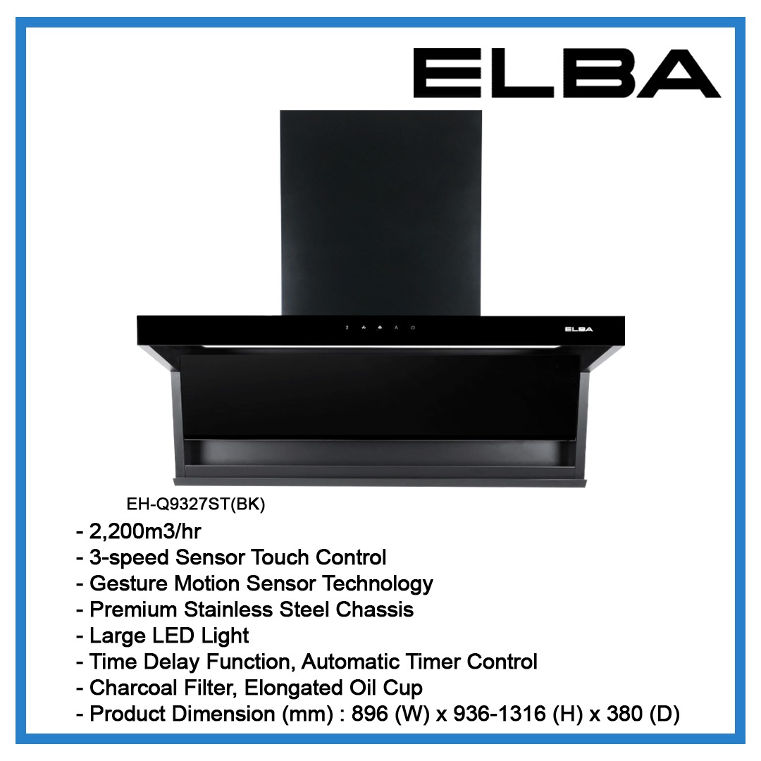 ELBA Designer Hood Monza EH-Q9327ST(BK) 2000m3/hr Dual Way Suction ...