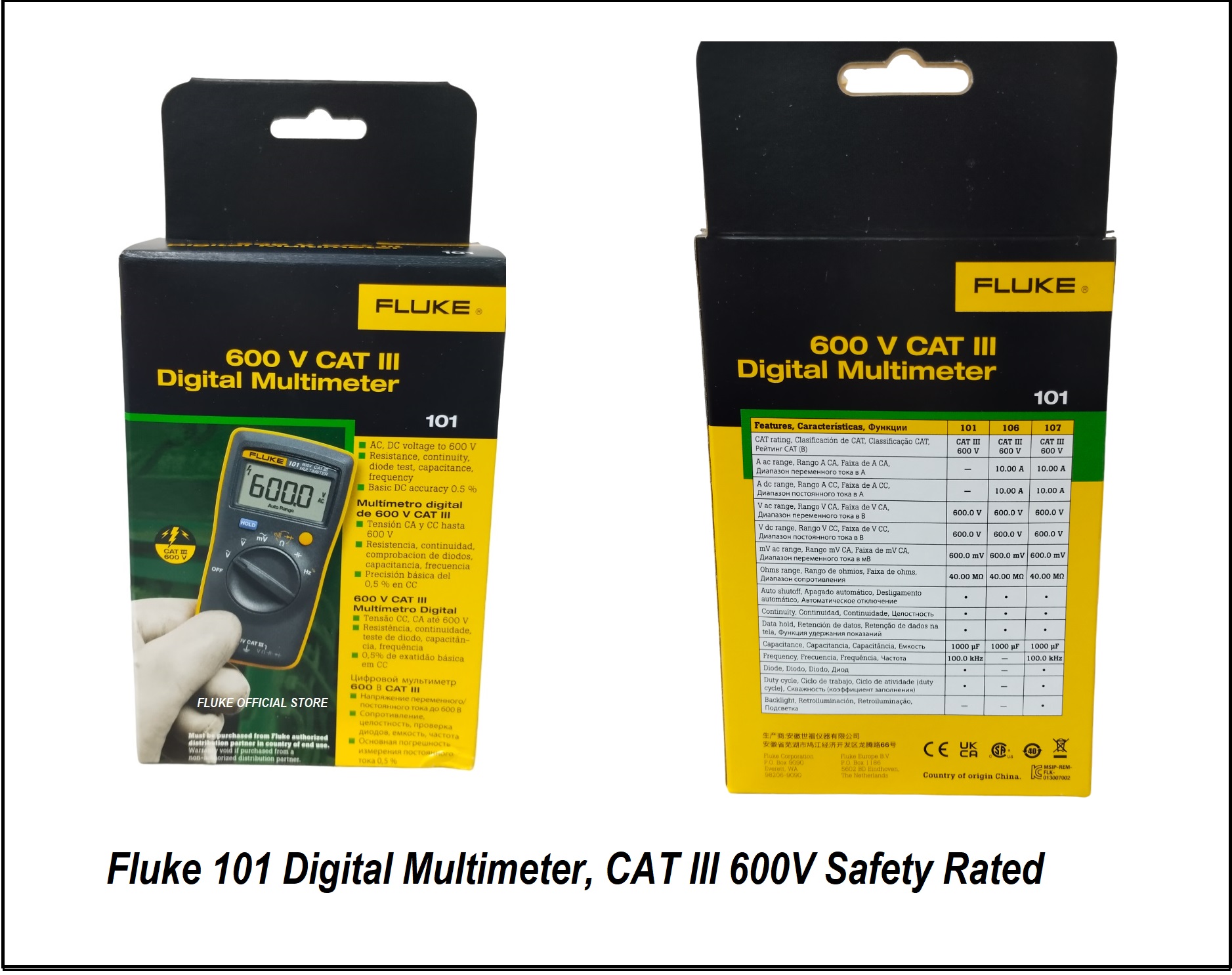 Fluke 101 Digital Multimeter, CAT III 600V Safety Rated,Fluke 101 ...