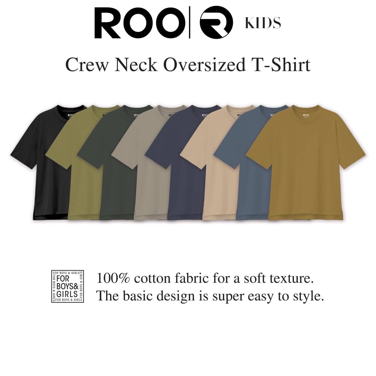 ROO Kids Crew Neck Oversized Short Sleeve T-Shirt 100% Cotton | Shopee ...