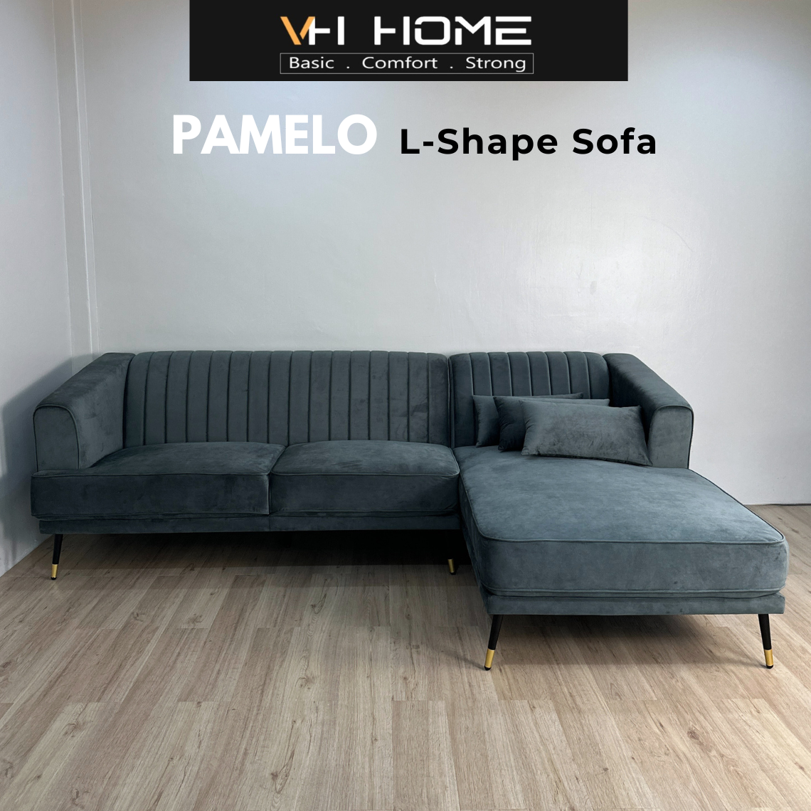VH PAMELO L-Shape Sofa 3 Seater Sofa L Shape Kain Baldu Fabric Velvet ...