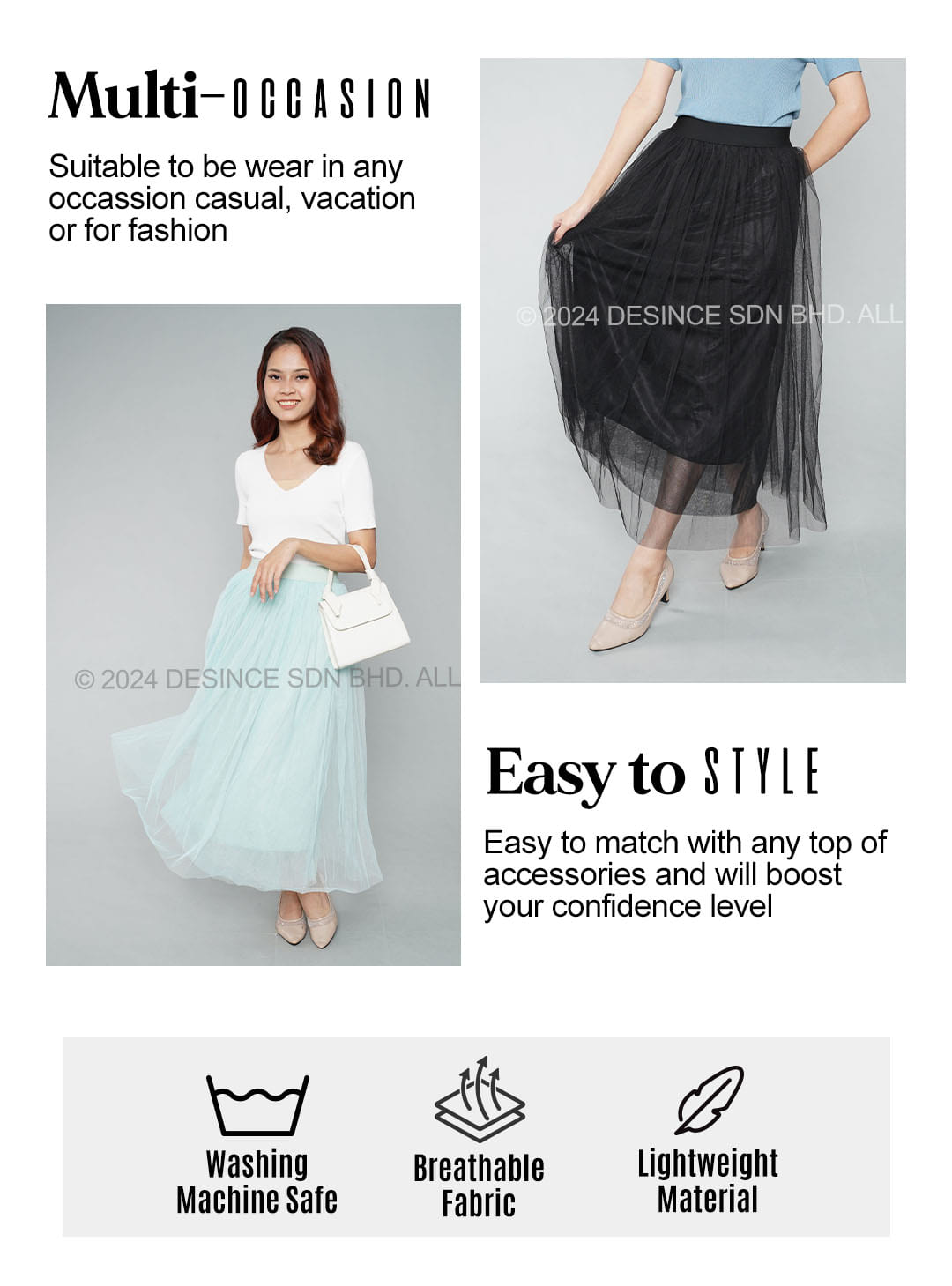 🇲🇾 DESINCE Women Skirt Tutu Princess Tulle Skirts Long Maxi 3 Layer ...