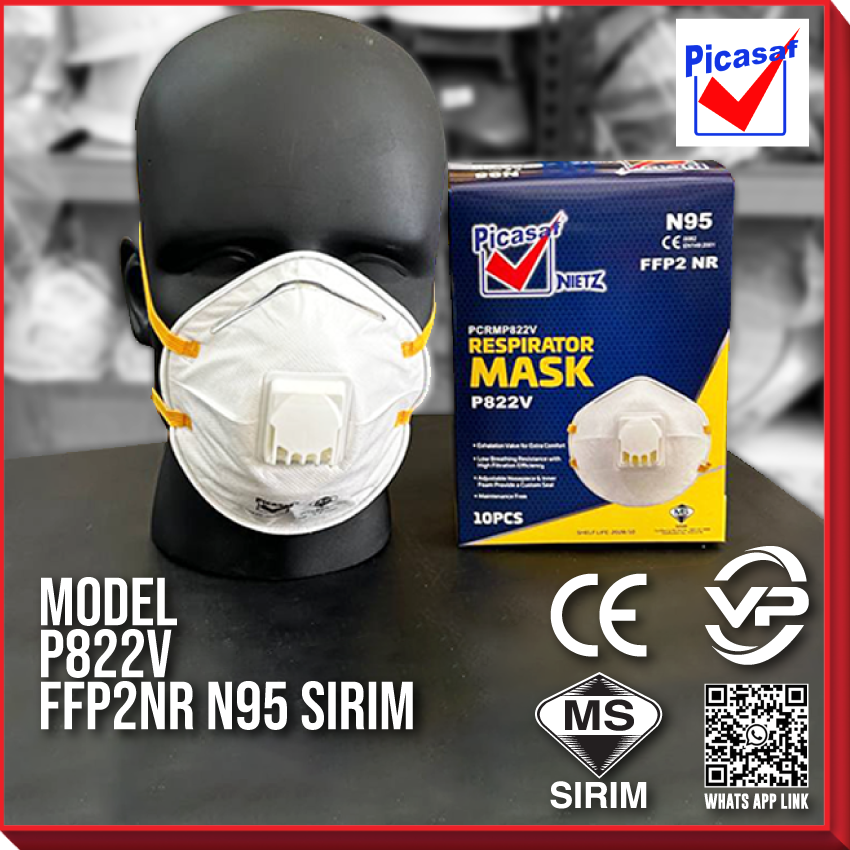 PICASAF NIETZ SIRIM DOSH N95 MASK PCRM P822V N95 WITH VALVLE 8210V FFP2 ...