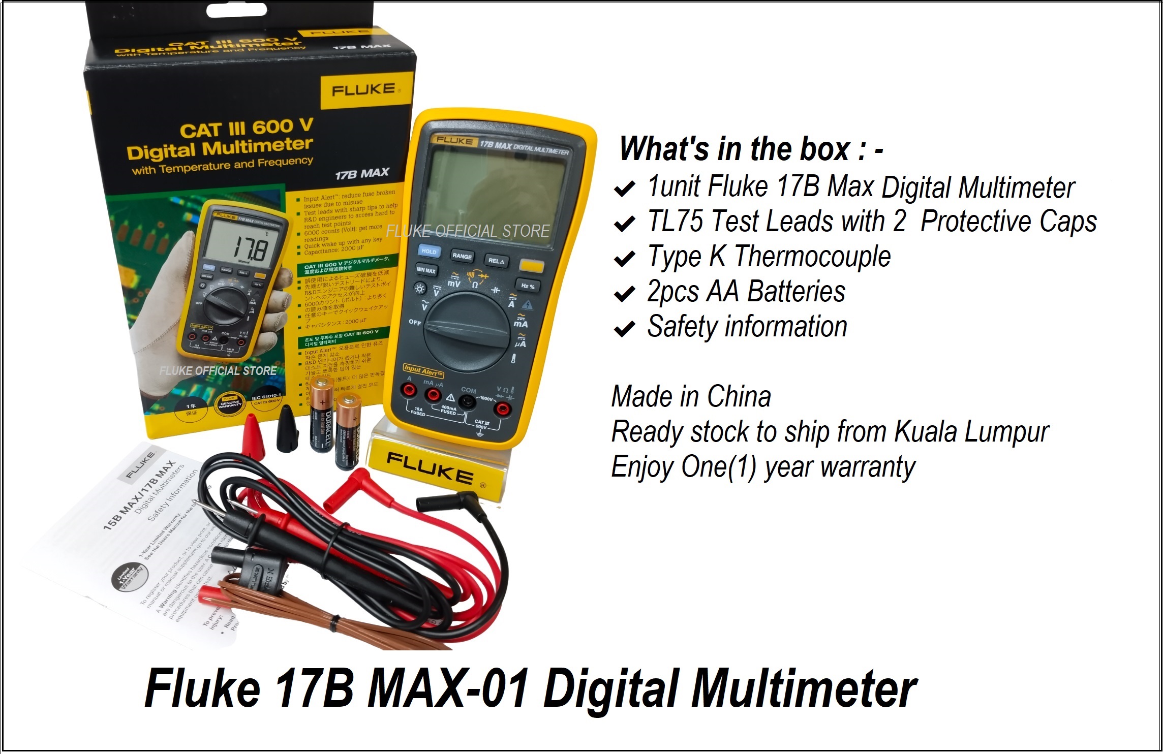 Fluke 17B MAX-01/MAX-02/MAX-KIT Digital Multimeter; Voltage: 6000-count ...
