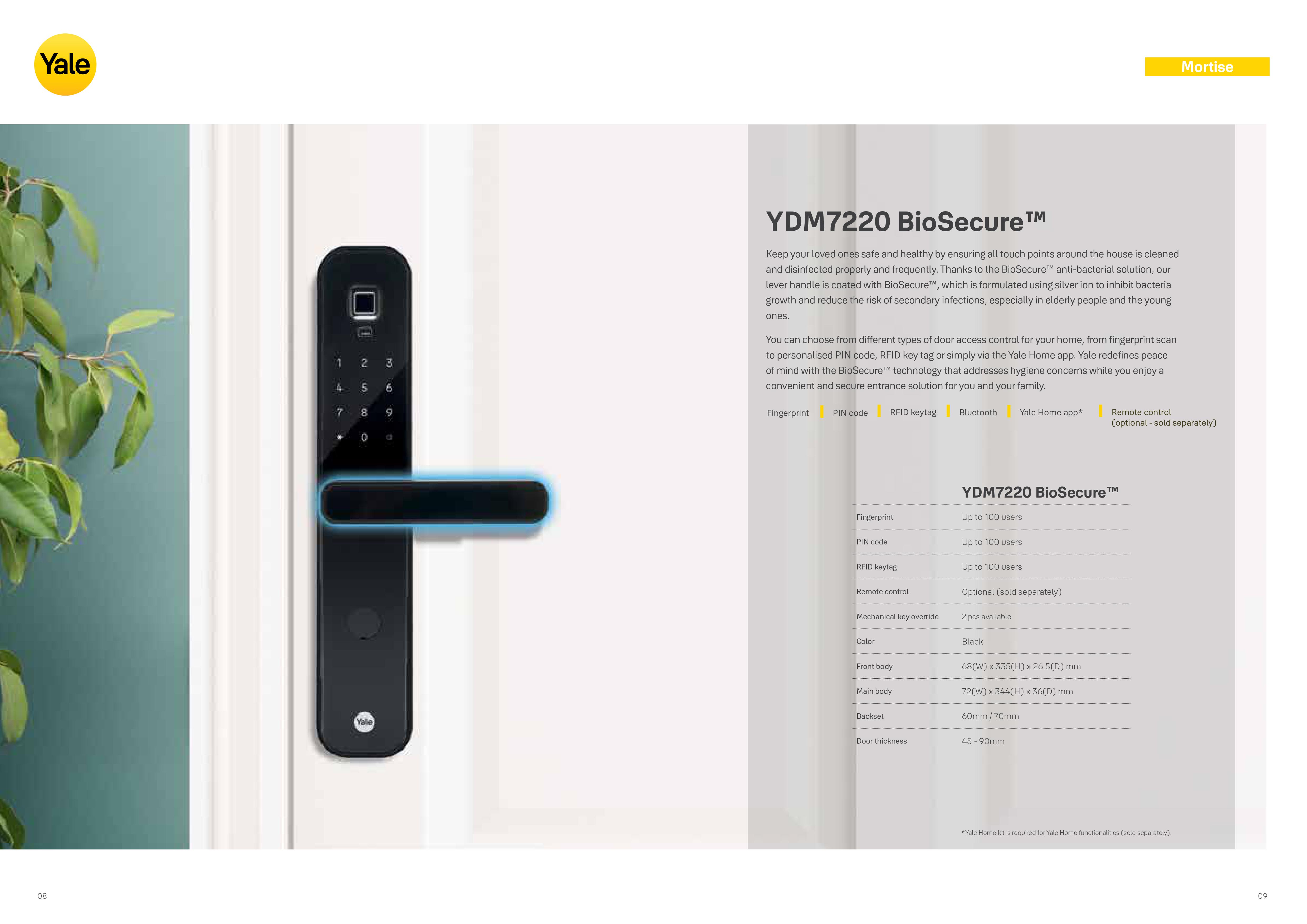 Yale YDM7220 BioSecure Mortise Smart Door Lock - Fingerprint/ PIN Code ...