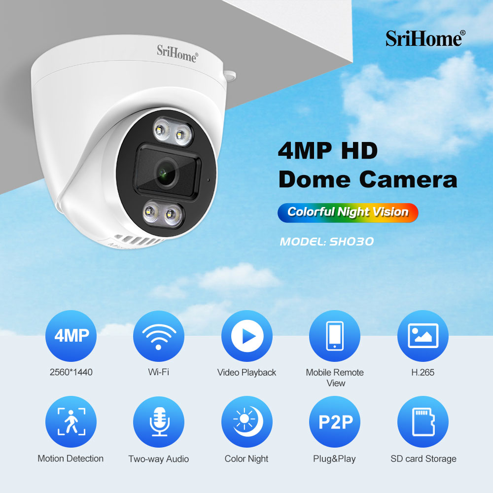 (4MP) SriHome SH030 Dome Camera 2K QHD Video WiFi CCTV Two-Way Voice ...