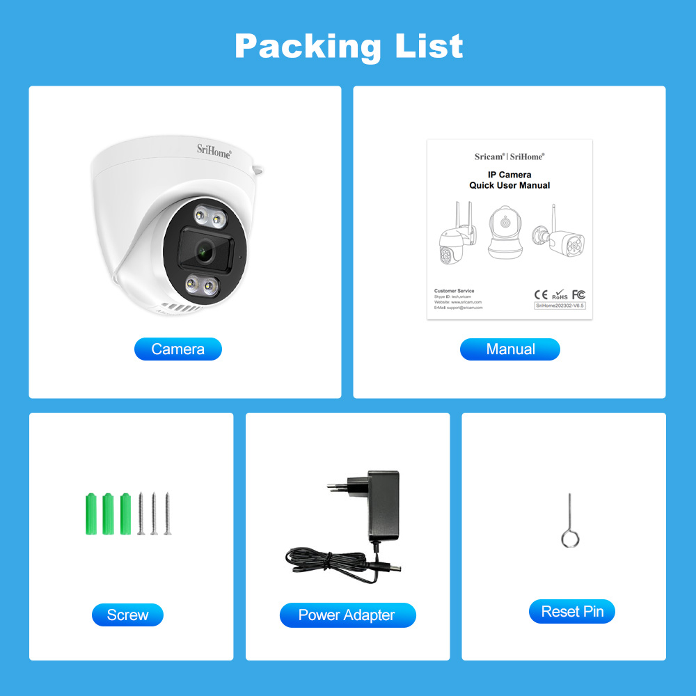 (4MP) SriHome SH030 Dome Camera 2K QHD Video WiFi CCTV Two-Way Voice ...