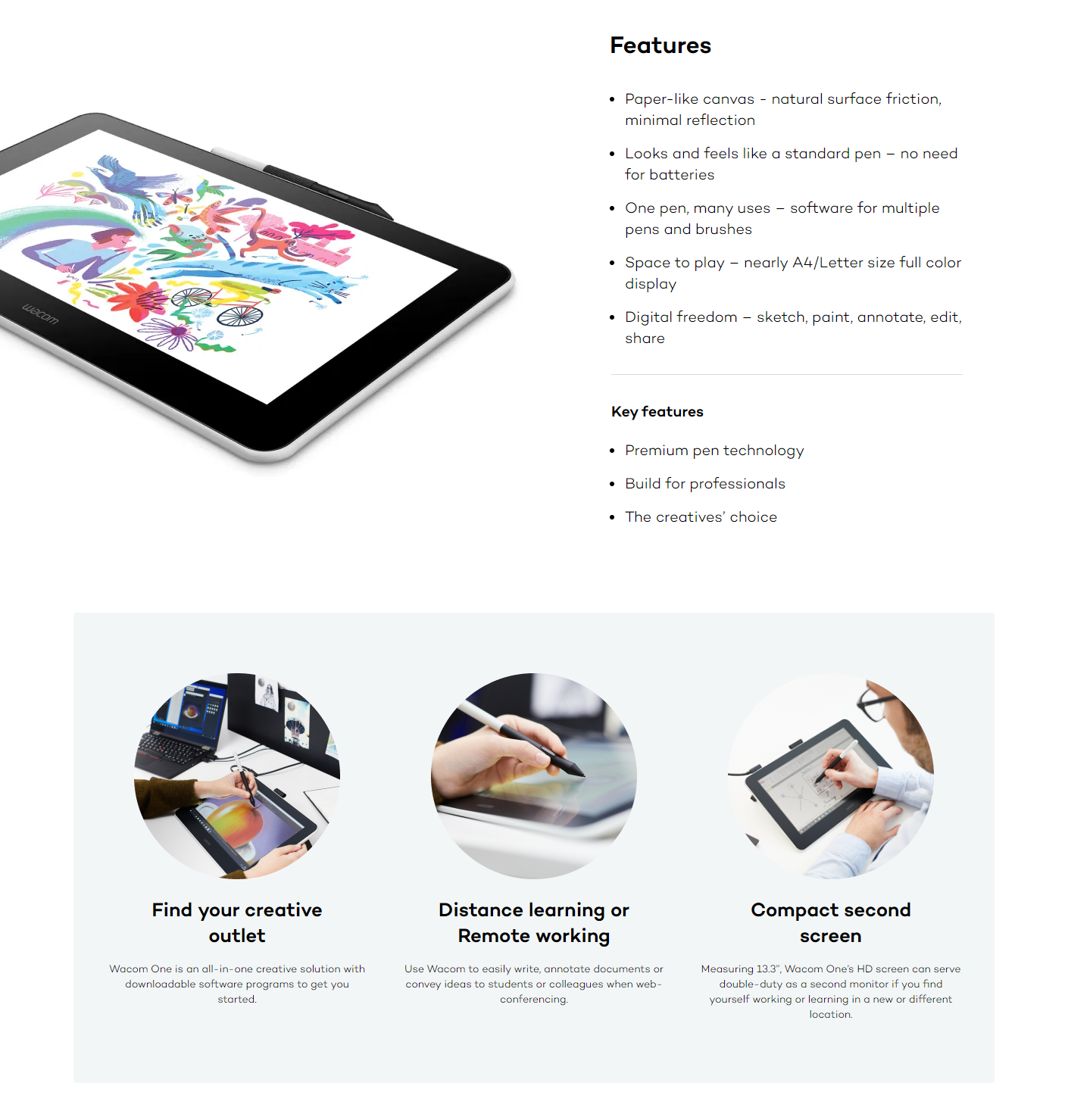 Wacom One Display Pen Drawing Tablet (DTC-133) | Student, Designer ...