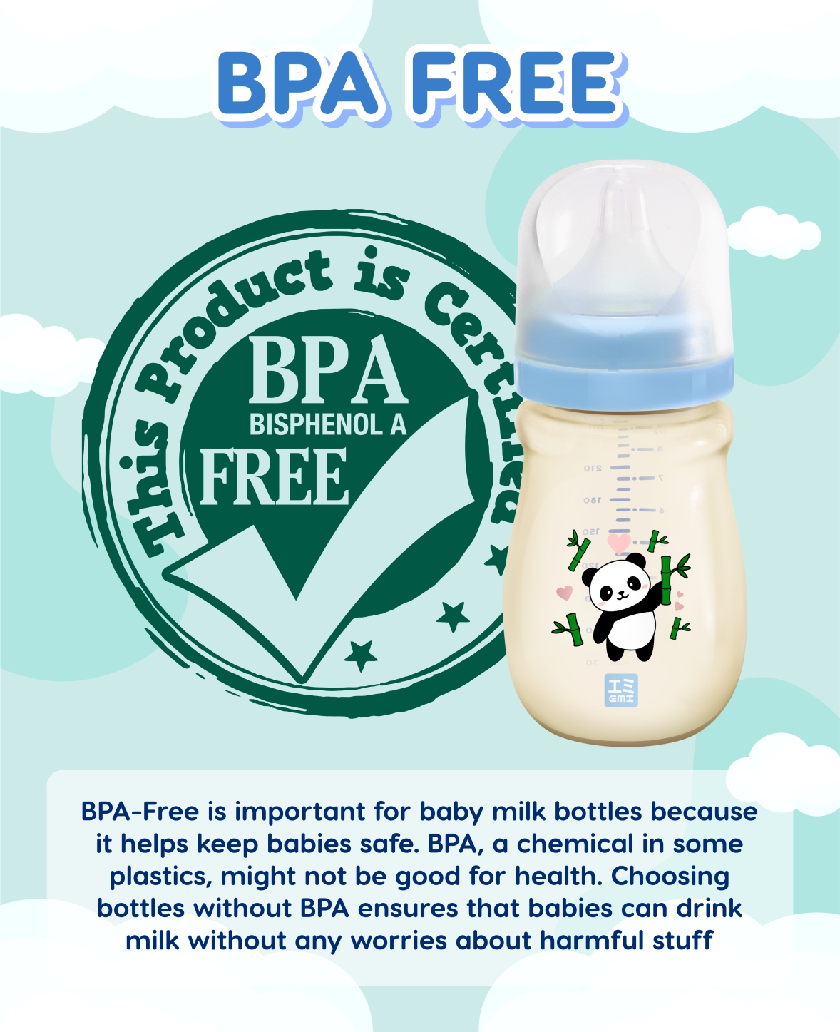 EMI PPSU Bottle Anti Colic BPA Free Wide Neck Baby Feeding Bottle Botol Susu Newborn Milk Bottle ...