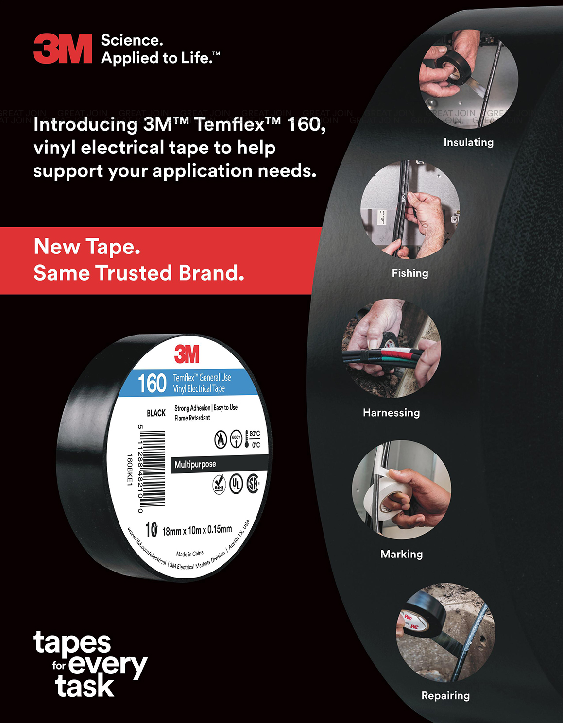 3M Temflex 160 Electrical Tape Vinyl Electrical Tape/ PVC Tape ...