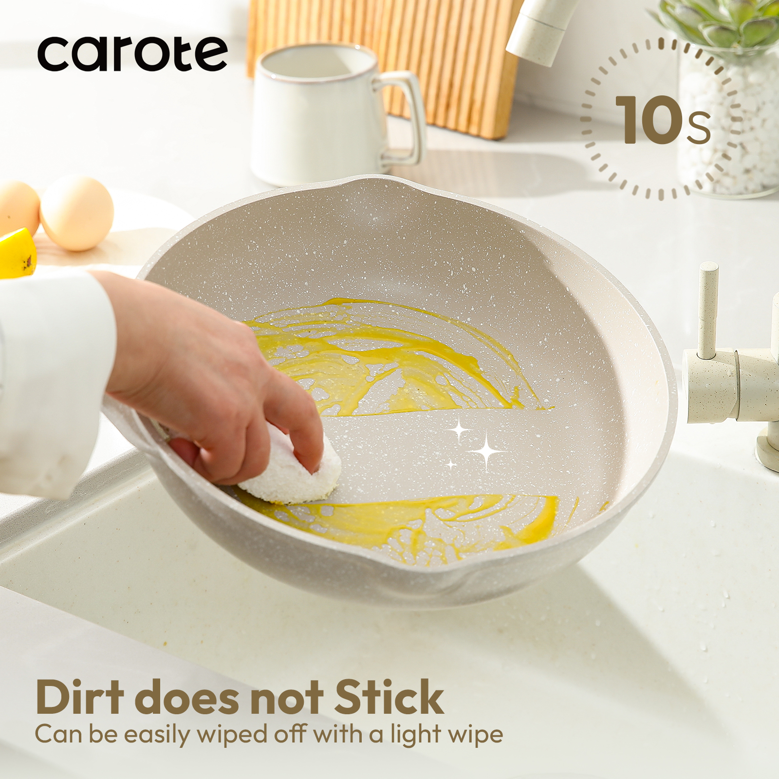 CAROTE Non Stick Frying Pan Cooking Egg Flat Pan Kawali Wok Die-Cast ...