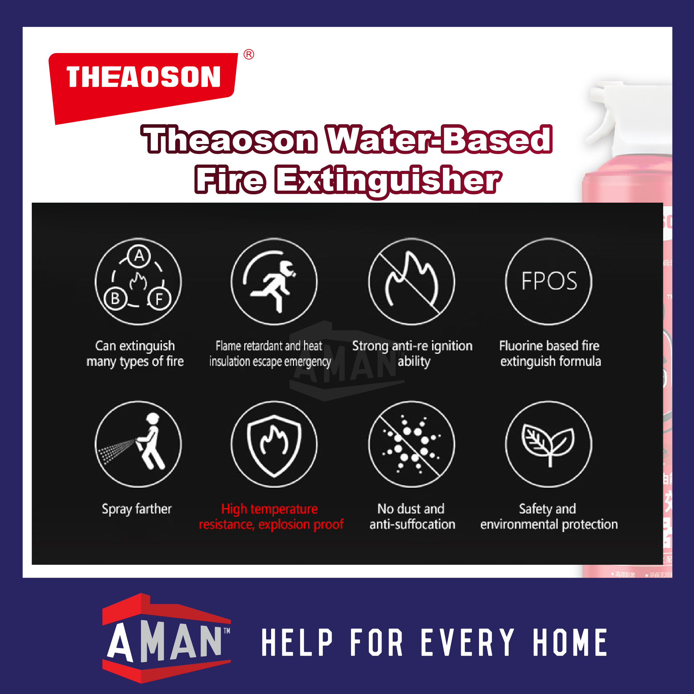 THEAOSON Fire Extinguisher Foam Car Home Multi Effect Portable Fire ...