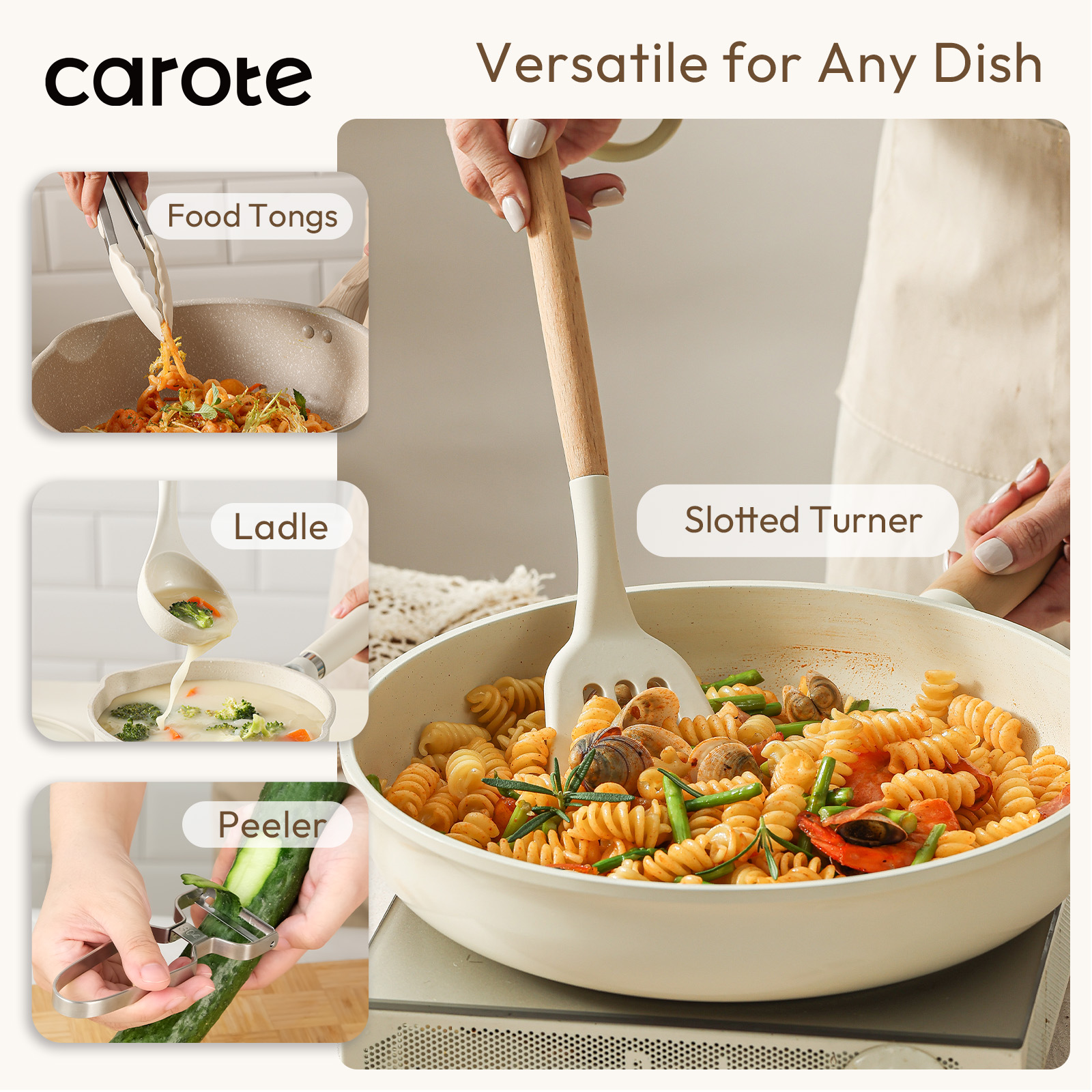 CAROTE Kitchen Tools Set, 9 Pieces, Silicone Cookware Set, High Heat ...