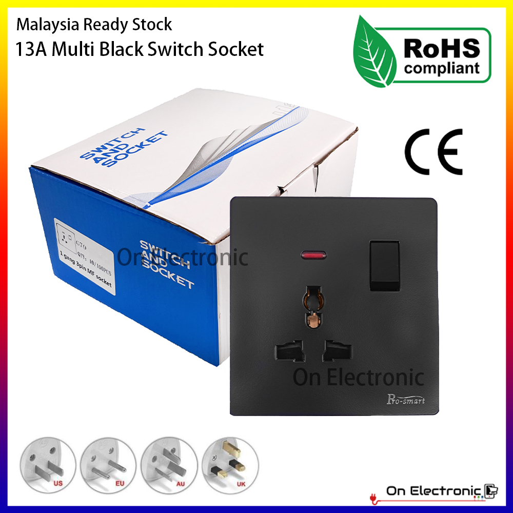 1 PCS 13A Universal Black Color Switch Socket Multi Wall Switch Socket ...