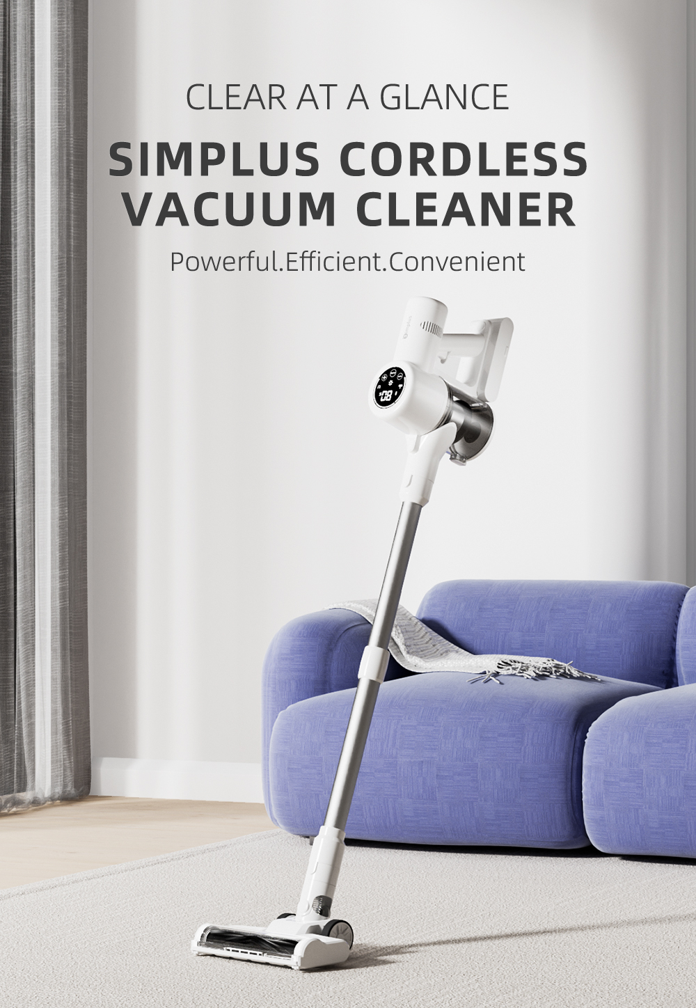 Simplus Cordless Vacuum Cleaner 16000PA LED Light 5 Layers Filter ...