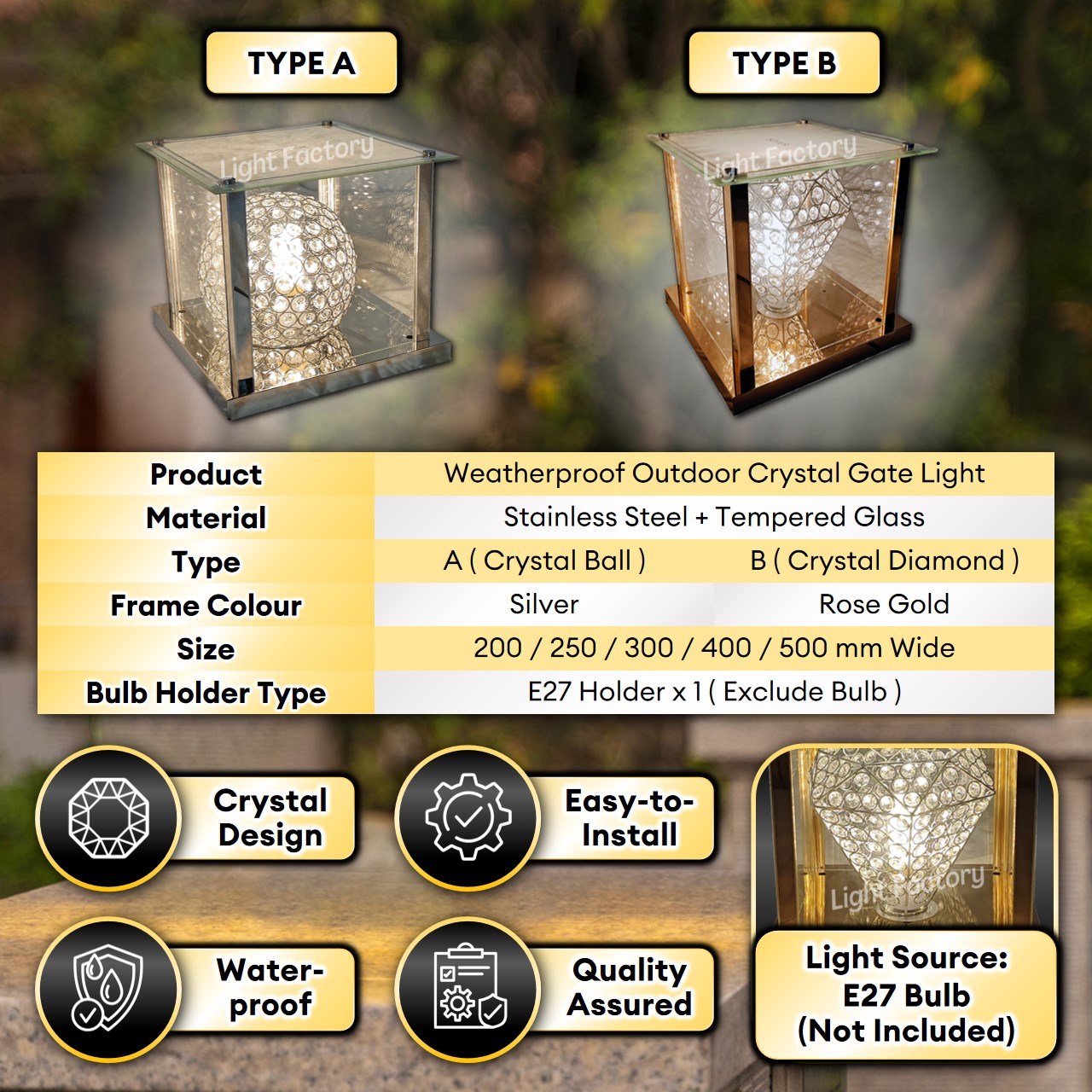 🔥NEW🔥Outdoor Gate Light Crystal Outdoor Gate Lamp Weather Proof Pillar ...