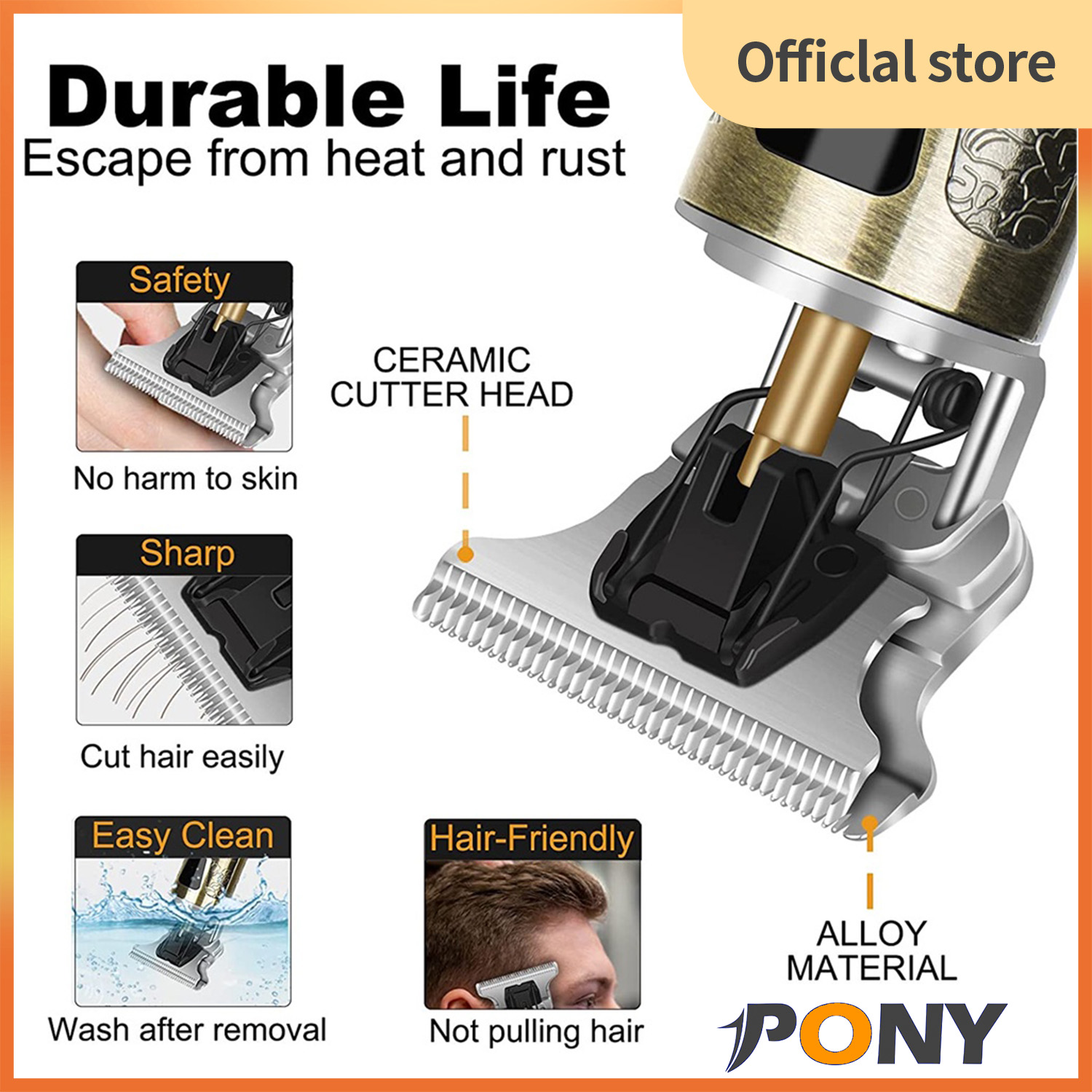 Pony-LED Electric Hair Clipper Hair Trimmer barber beard trimmer Shaver ...