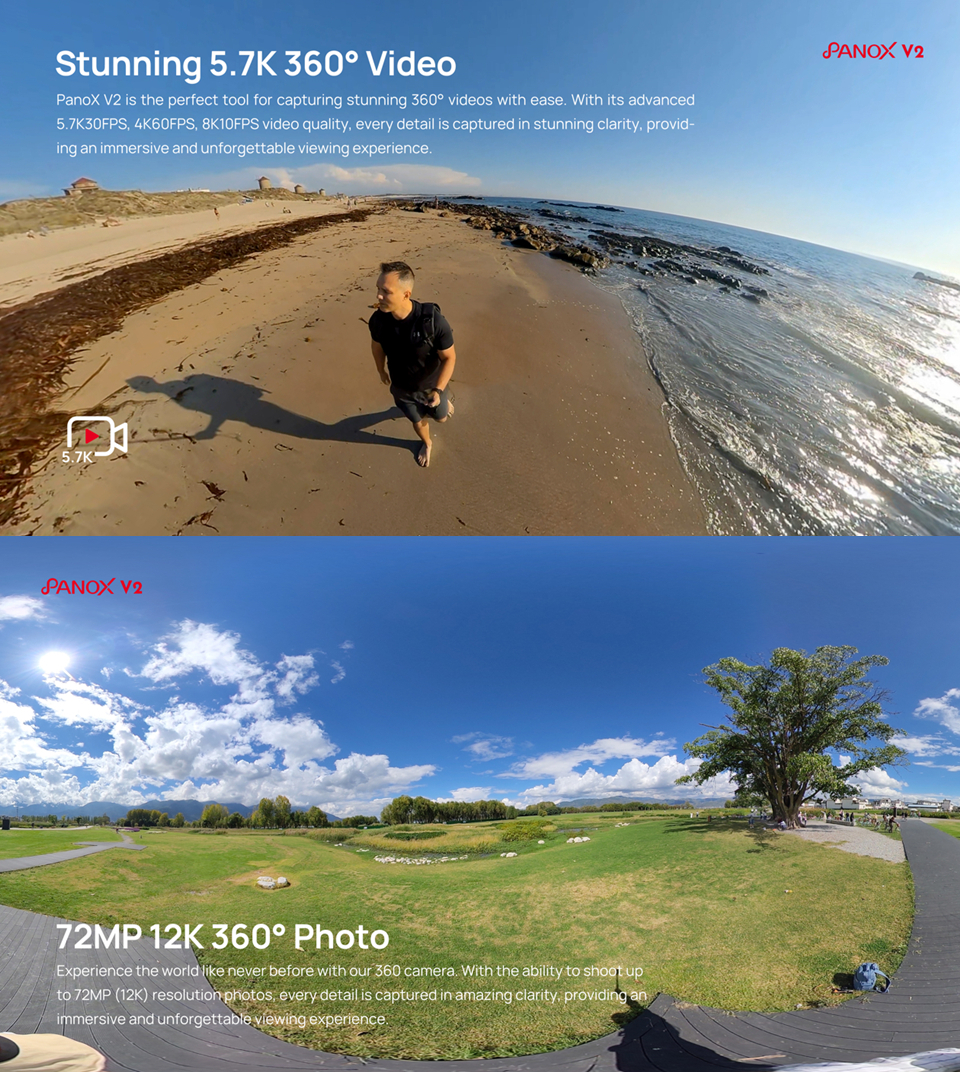 PanoX V2 8K 360° Video & 12K 360° Photo / Live FB & Youtube / Built-in ...