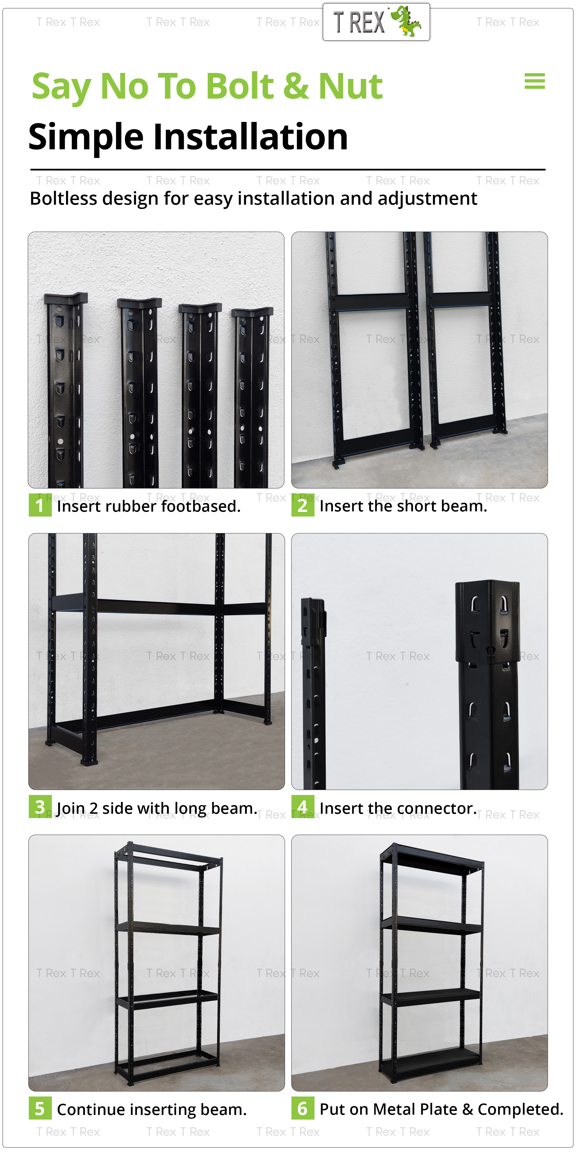 T Rex Standard 6 Tier Steel Boltless Storage Rack / Metal Rack Steel ...