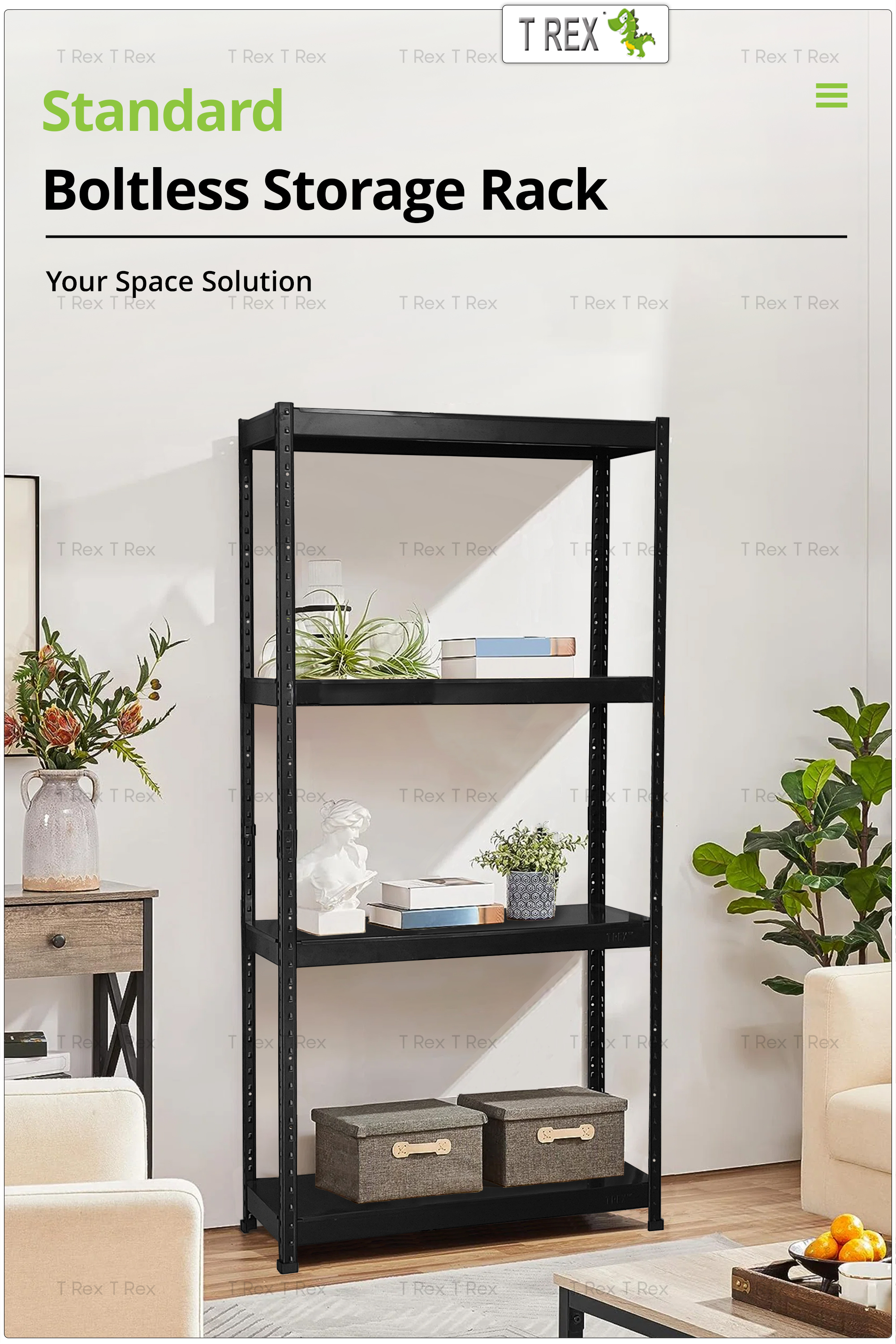 T Rex Standard 4 Tier Steel Boltless Storage Rack / Metal Shelve Rack ...