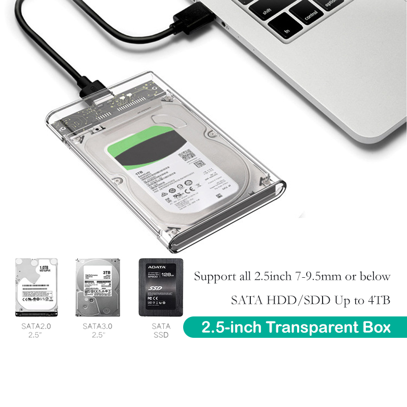 External Hard Disk Case 2.5 inch Free SATA to USB 3.0 Cable Transparent ...