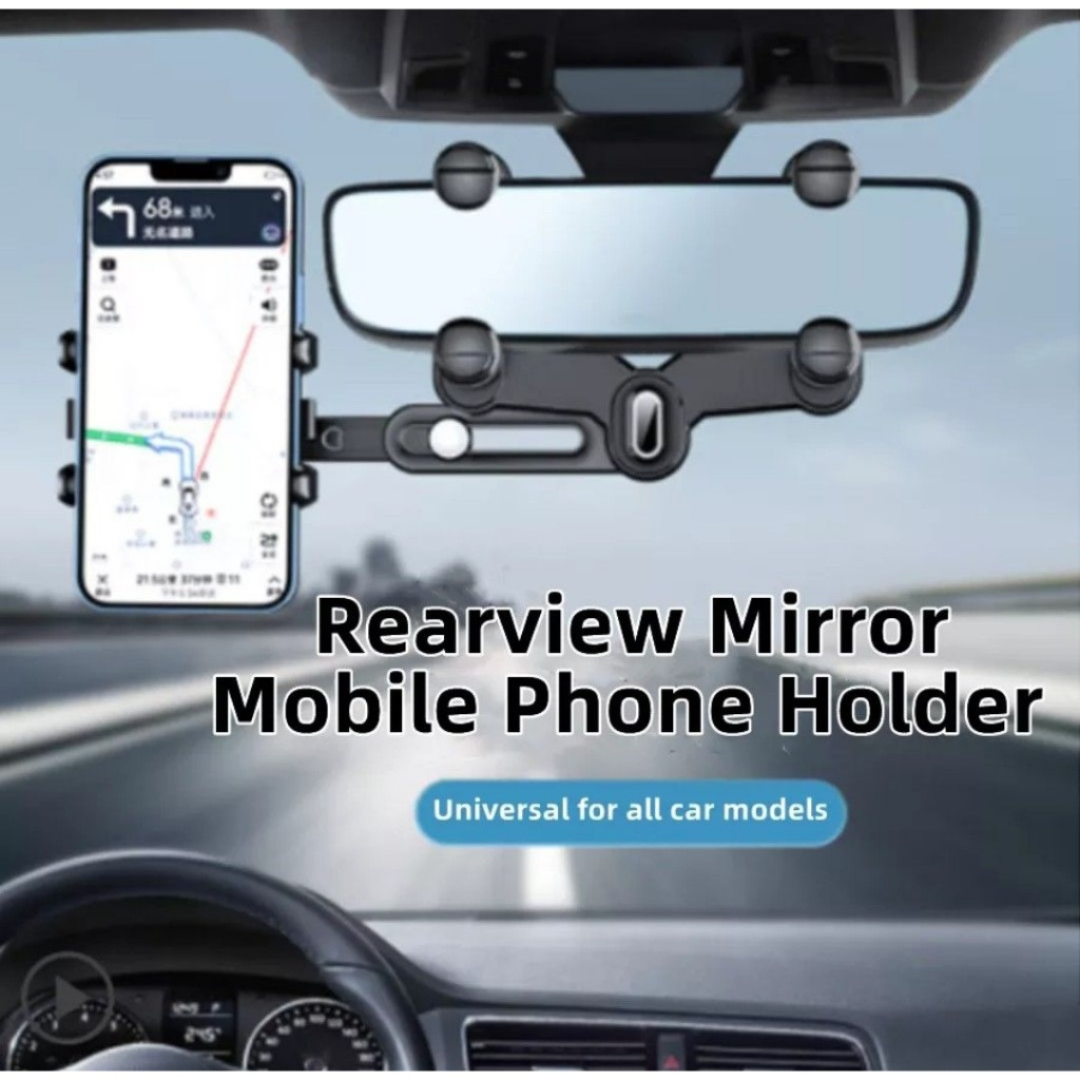 Car Phone Holder Rearview Mirror 360° Rotatable Retractable Phone Mount ...