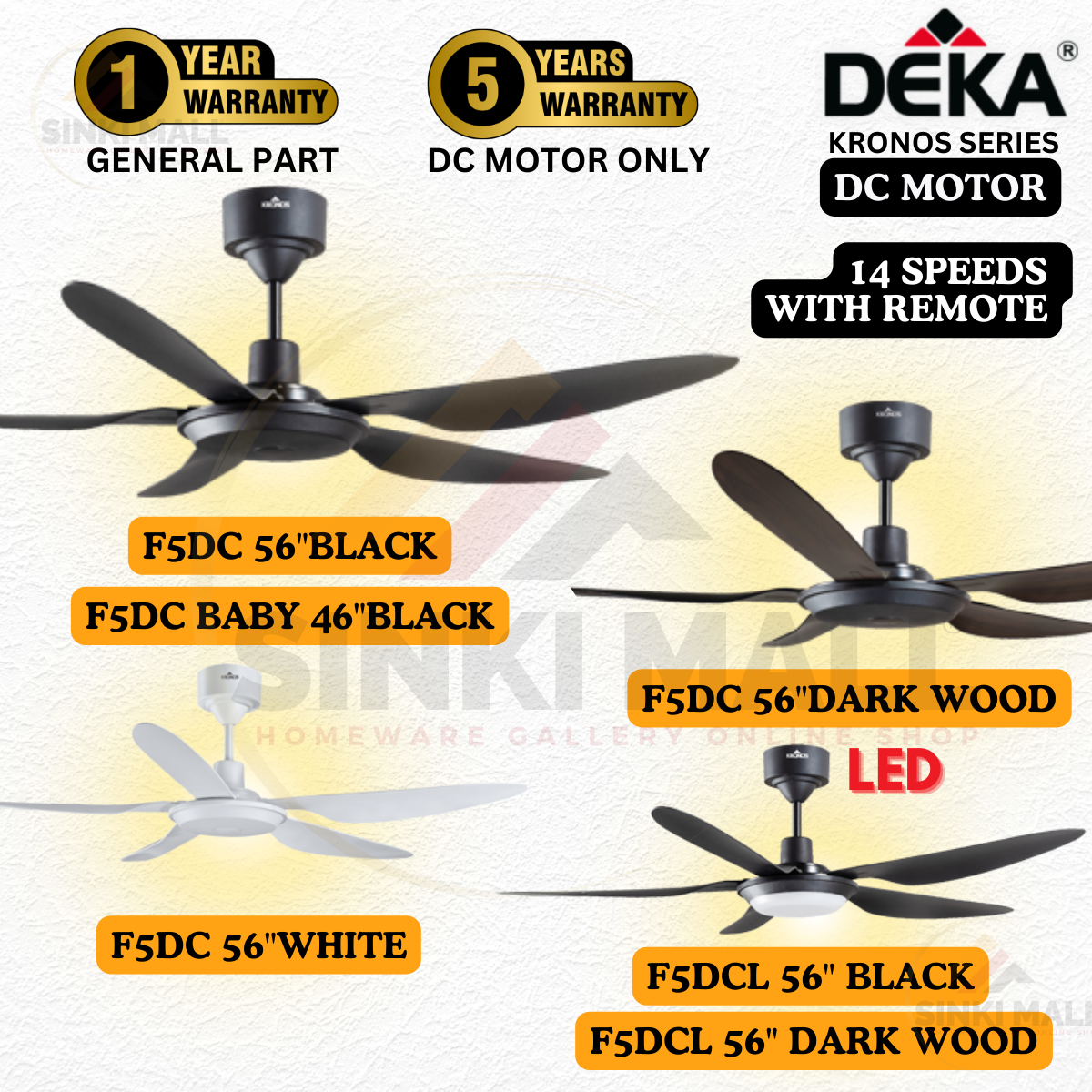INOVO DEKA ELBA FANZ DC MOTOR LED KIPAS CEILING FAN SYILING 46" 56" 60 ...