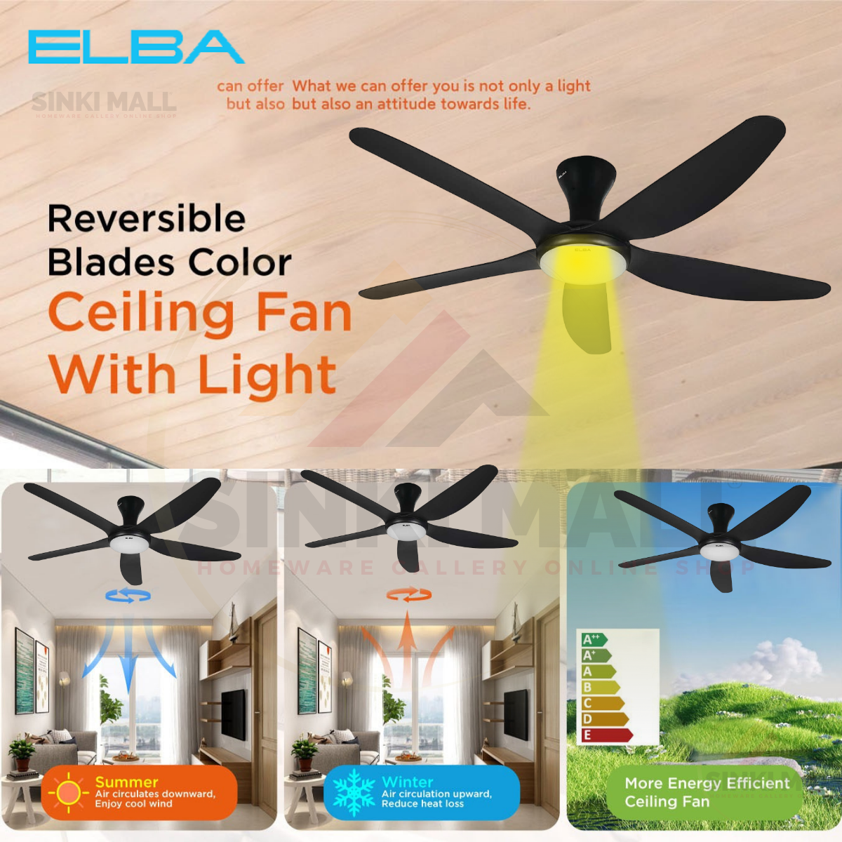 INOVO DEKA ELBA FANZ DC MOTOR LED KIPAS CEILING FAN SYILING 46" 56" 60 ...