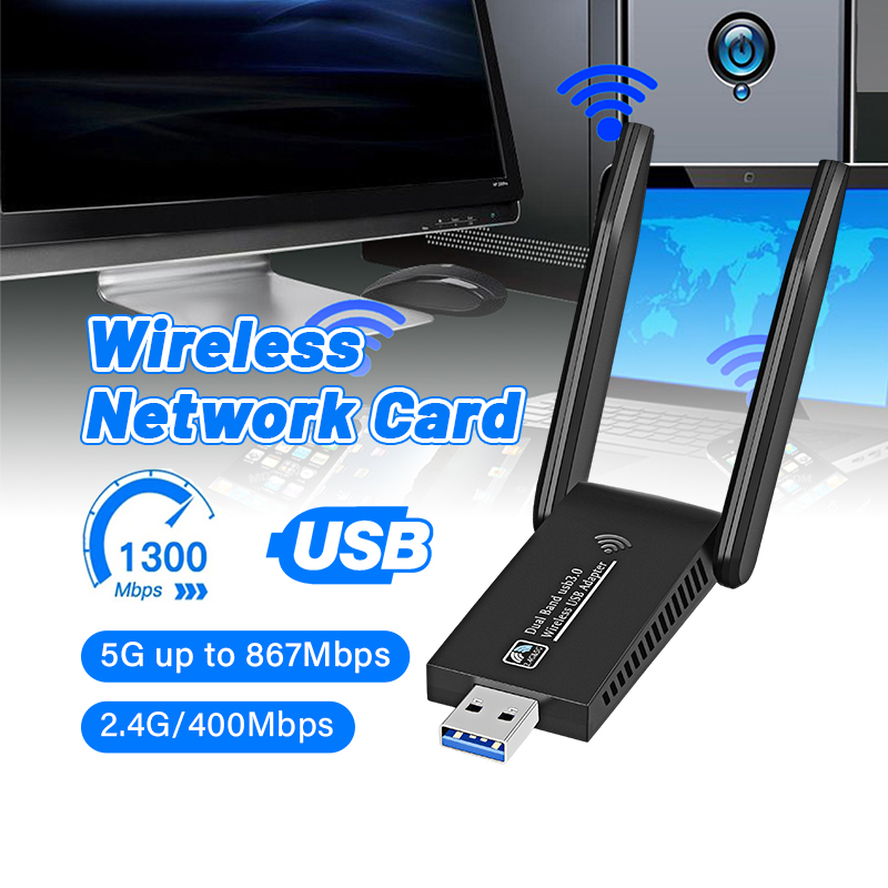 🔥1300Mbps Wifi Adapter Free Drive Wifi Dongle Antenna Wireless Long Range Dual Band 5GHz USB 3.0 ...