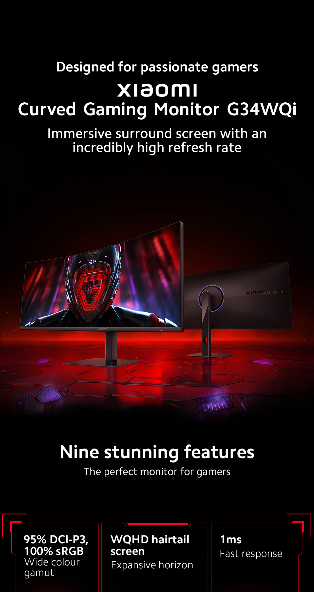Xiaomi Curved Gaming Monitor G34WQi 34'' WQHD display/180Hz refresh ...