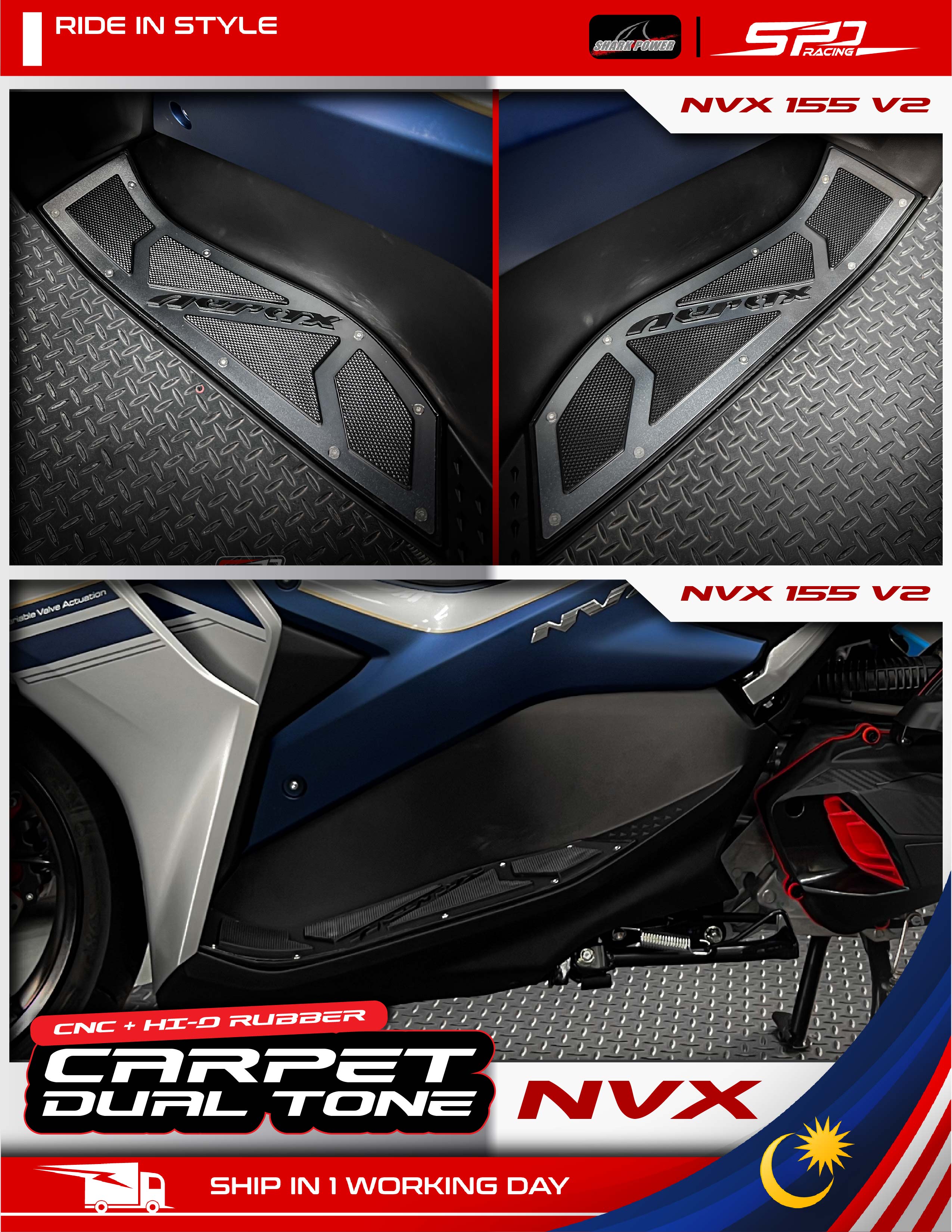 NVX V2 Carpet Dual Tone I CNC & Hi-Q Rubber I Complete Full Set I SHARK ...