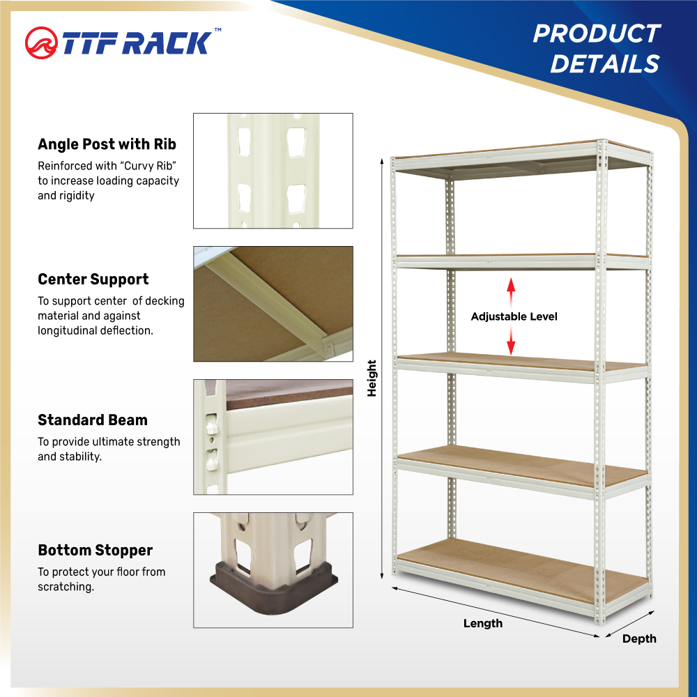 TTF Rack™️ VITAL RACK 5 Level H150-240cm/ Boltless Rack Shelf Rack ...