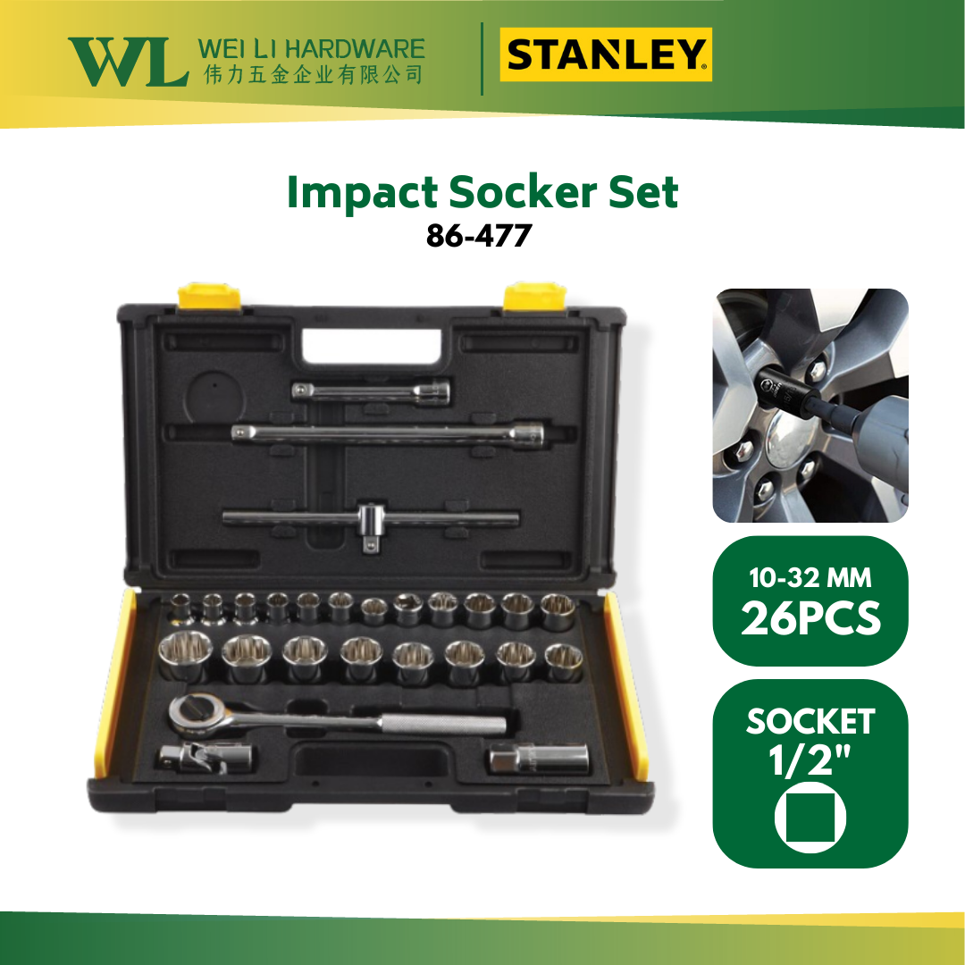 STANLEY 1/2” x26 Pcs Driver Socket Set 10-32mm 12 Point 86-477 / Ratchet Driver Set / box socket ...