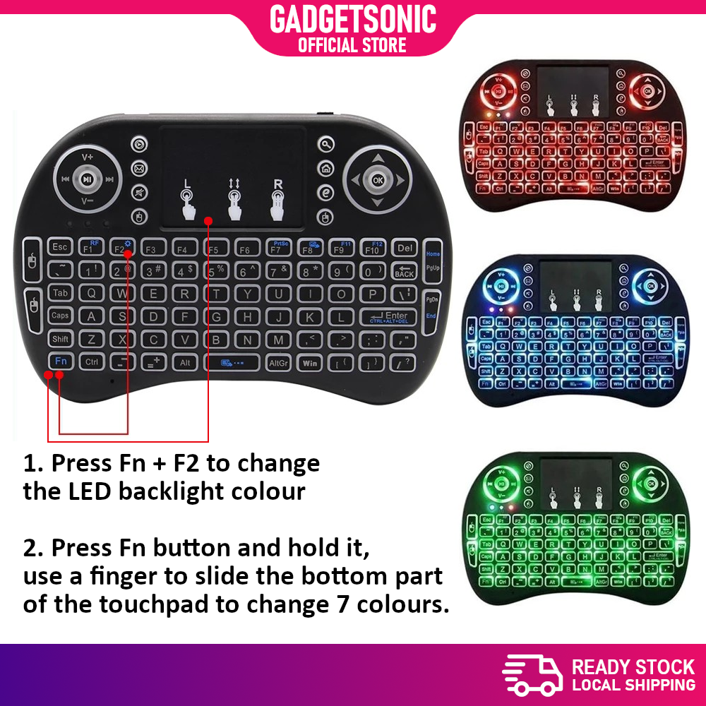 i8 Mini Keyboard 2-in-1 Touchpad Mouse Wireless RGB Backlit Multi ...