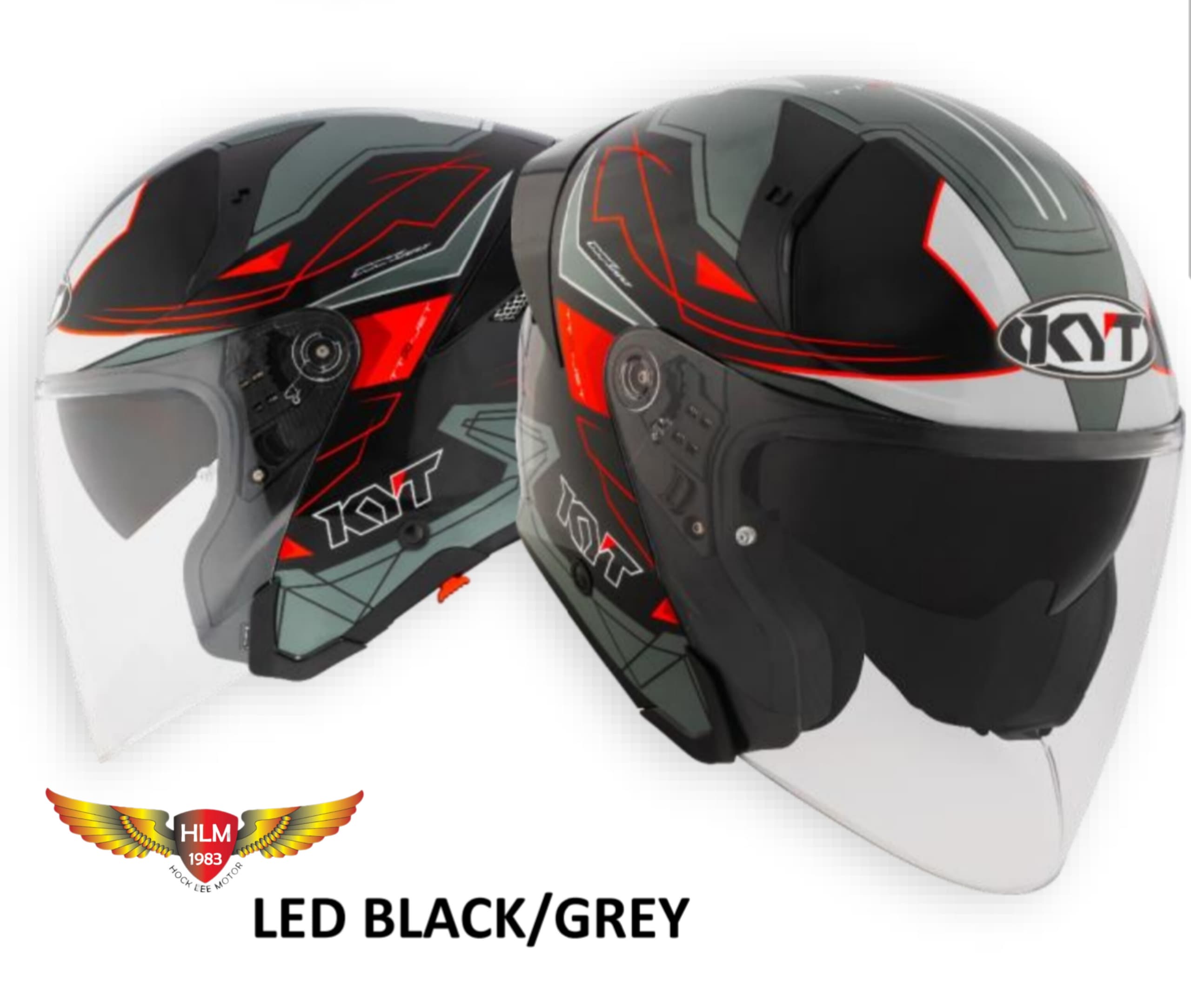 KYT TTR JET LED BLACK/GREY OPEN FACE HELMET | Shopee Malaysia