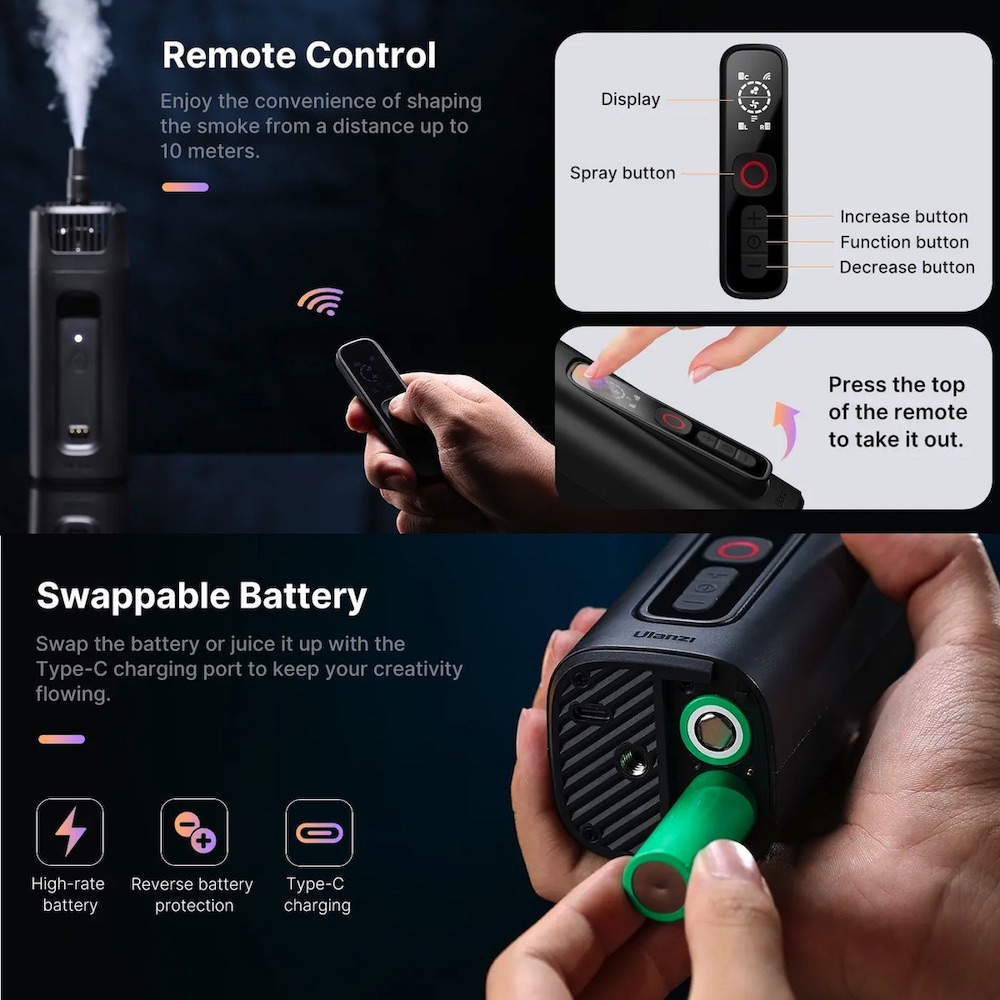Ulanzi FM01 FILMOG Ace Fog Machine Portable Wireless Remote Control Dry ...