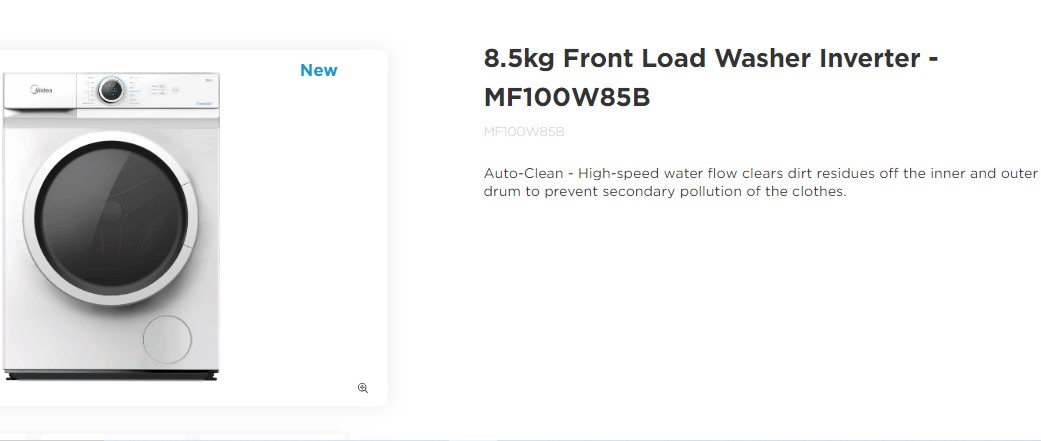 MIDEA 8.5kg Inverter Front Load Washer MF100W85B Washing Machine Mesin ...