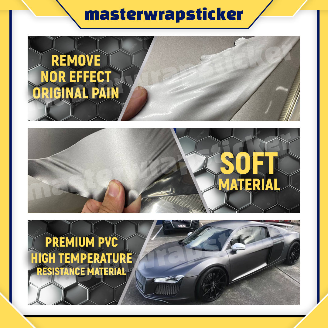 NEW SATIN MATTE GREY CAR STICKER(152CM-90CM)stiker kereta kelabu vinyl ...