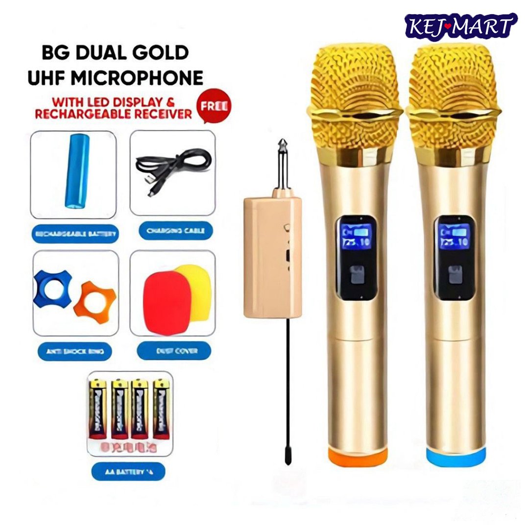 S28 Dual Gold UHF Professional Wireless Microphone with Rechargeable ...