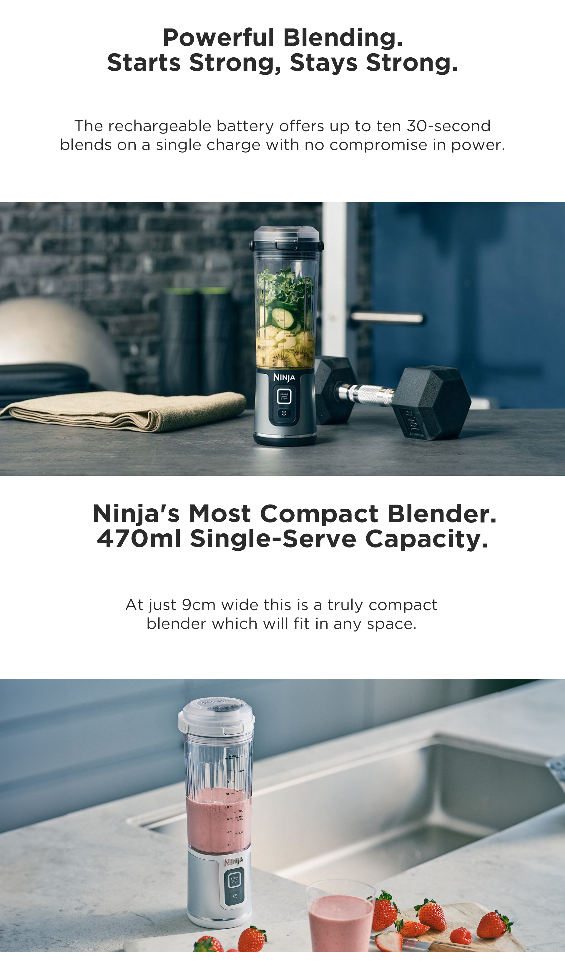 Ninja Rechargeable USB-C Cord Blast Portable Blender (530ml) BC151SM ...