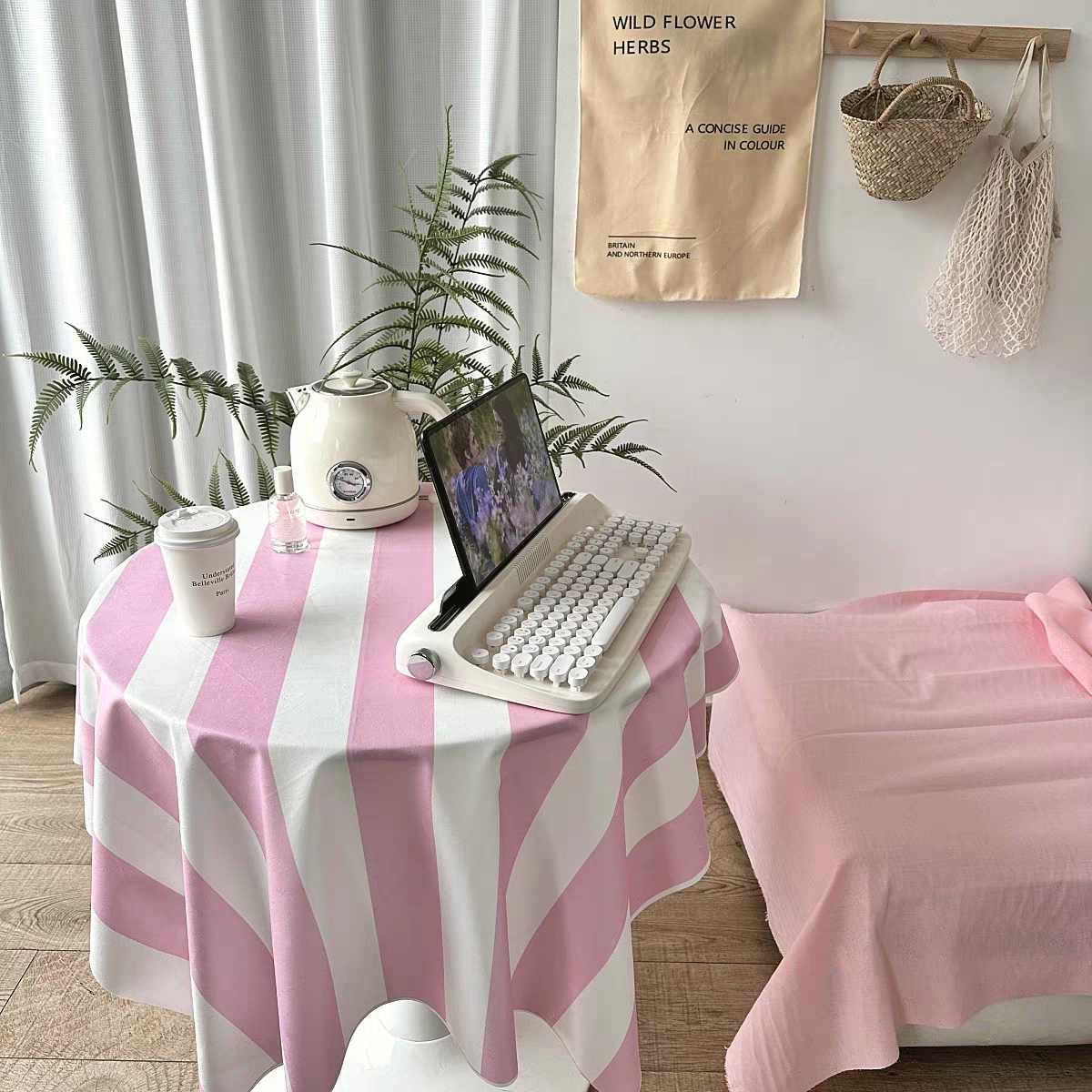 🔥【Howe.my】🔥 Table cloth Ins Pink Striped Fabric Dining Cover Background ...