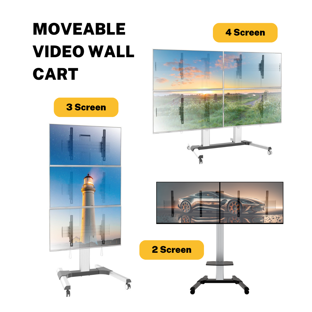LED Video Wall Cart Moveable TV Floor Stand with Wheel for 2/3/4 LCD ...